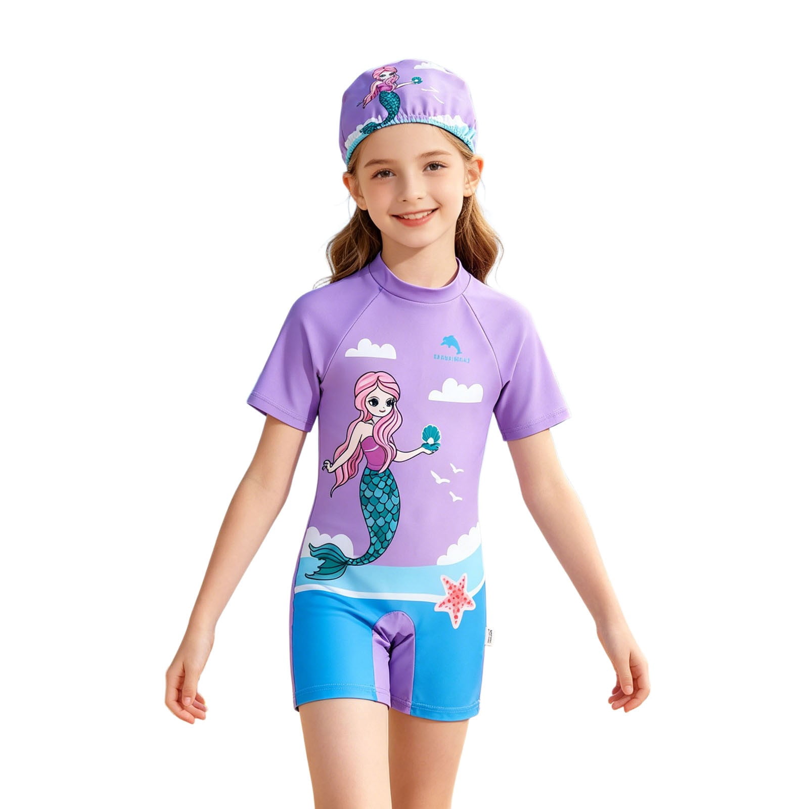 Afdoent Girls One Piece Swimsuits Kids Summer Swimwear Scale Pattern ...