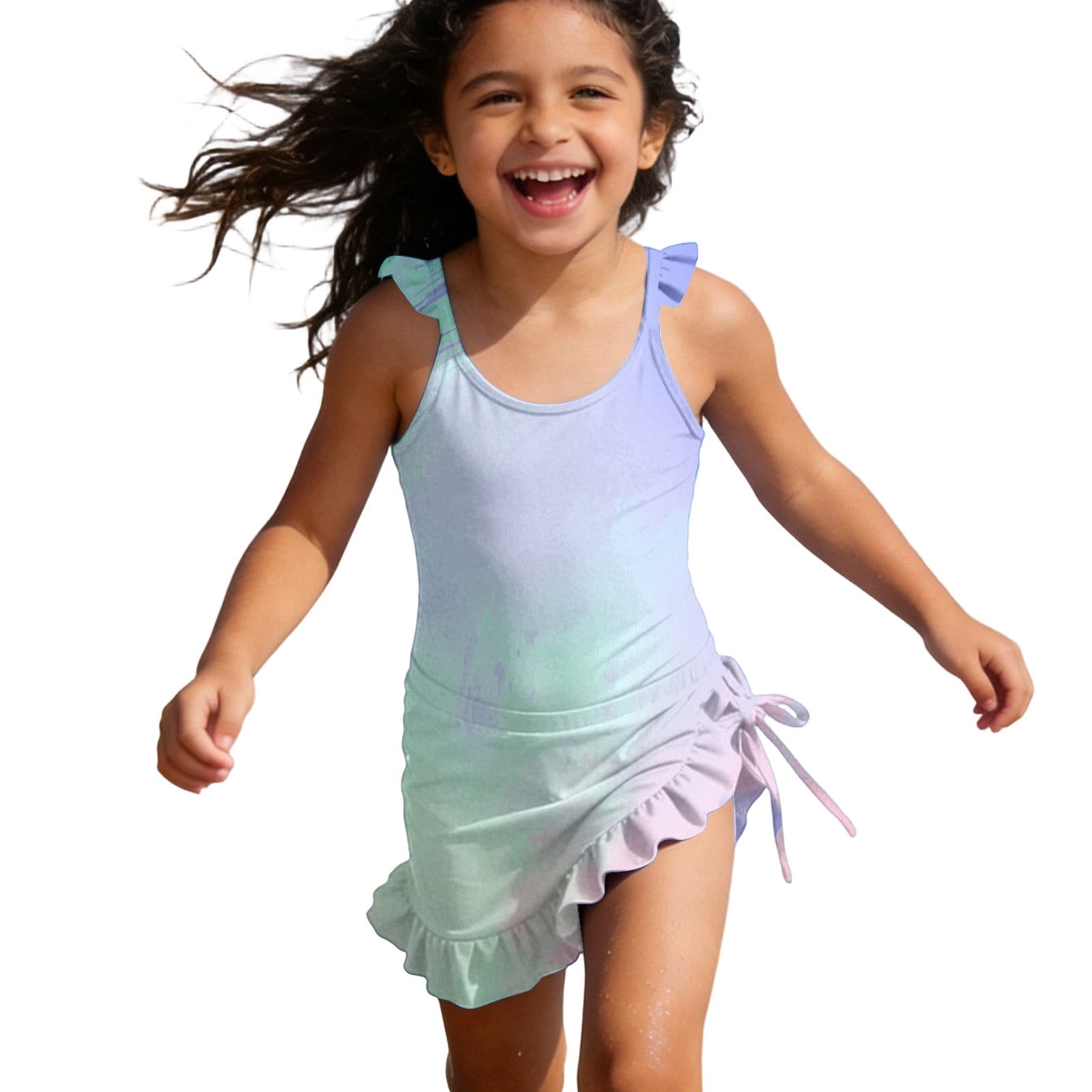 Afdoent Girls One Piece Swimsuits Kids Tie-Dye Swimsuit Rash Guard And ...