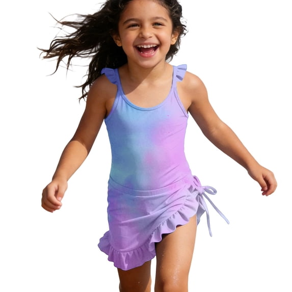 Afdoent Girls One Piece Swimsuits Kids Tie-Dye Swimsuit Rash Guard And ...
