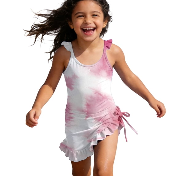 Afdoent Girls One Piece Swimsuits Kids Tie-Dye Swimsuit Rash Guard And ...
