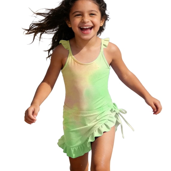 Afdoent Girls One Piece Swimsuits Kids Tie-Dye Swimsuit Rash Guard And ...