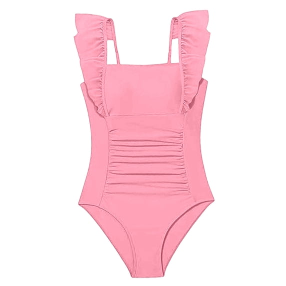 Afdoent Girls One Piece Swimsuits Kids With Ruffle And Pleated Design ...