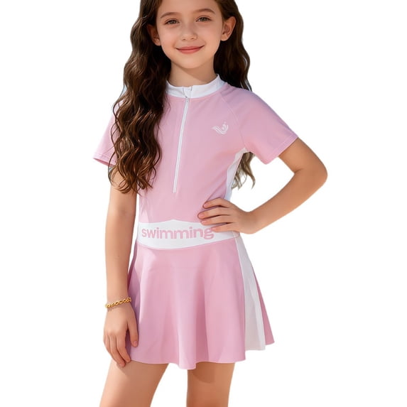 Afdoent Girls One Piece Swimsuits Kids With Shorts Swimwear For ...