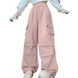 Afdoent Girls Pants Casual Cargo Pants Summer Loose Fit Wide Leg ...