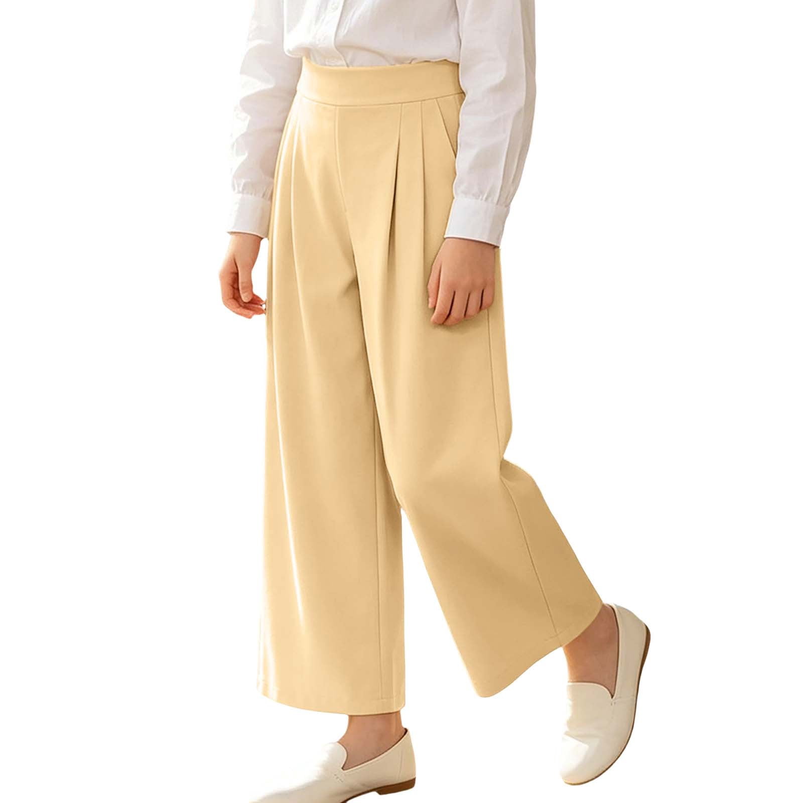 Afdoent Girls Pants Casual Solid Color Loose Fit Summer Pants ...