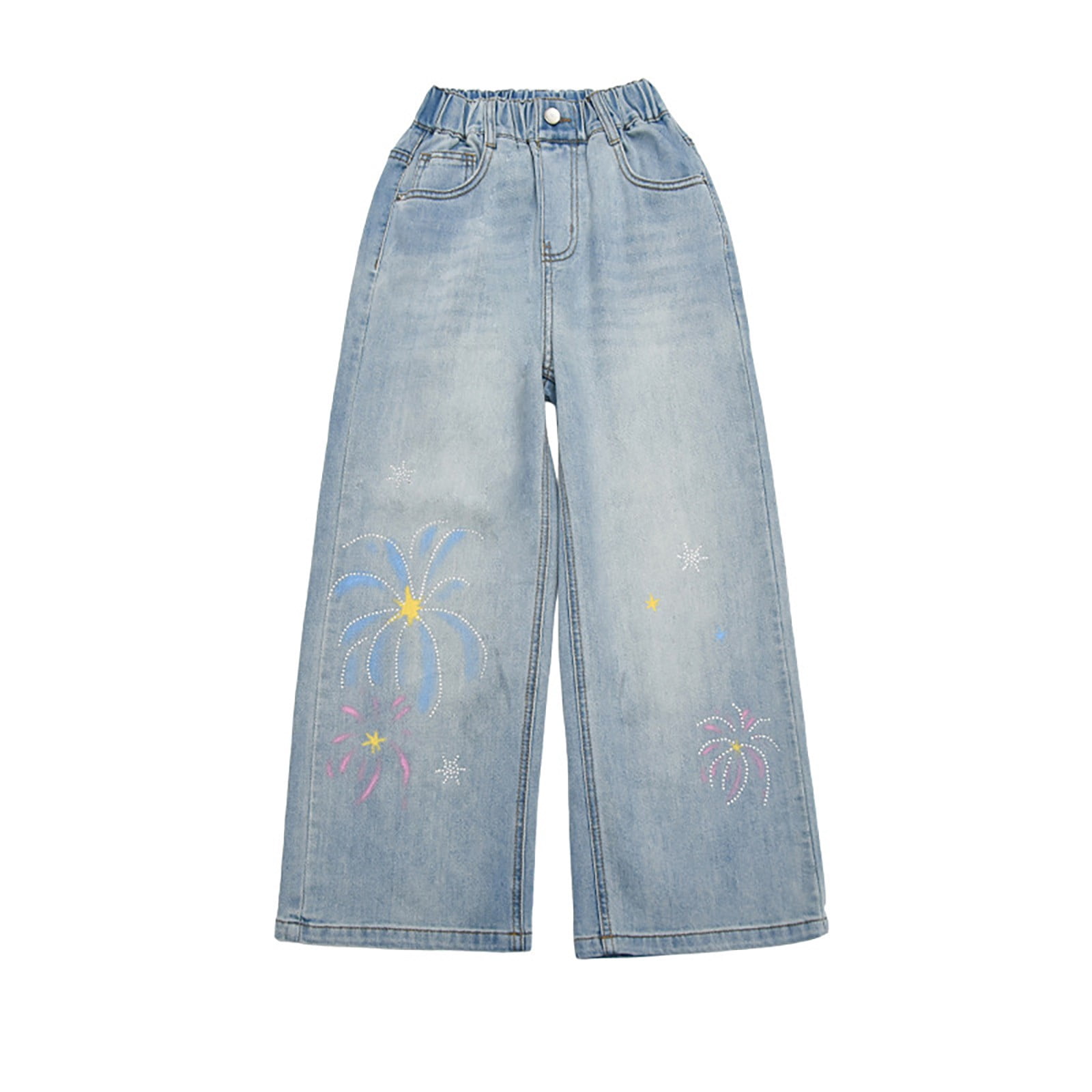 Afdoent Girls Pants Denim Pants Straight Leg Wide Trousers With ...