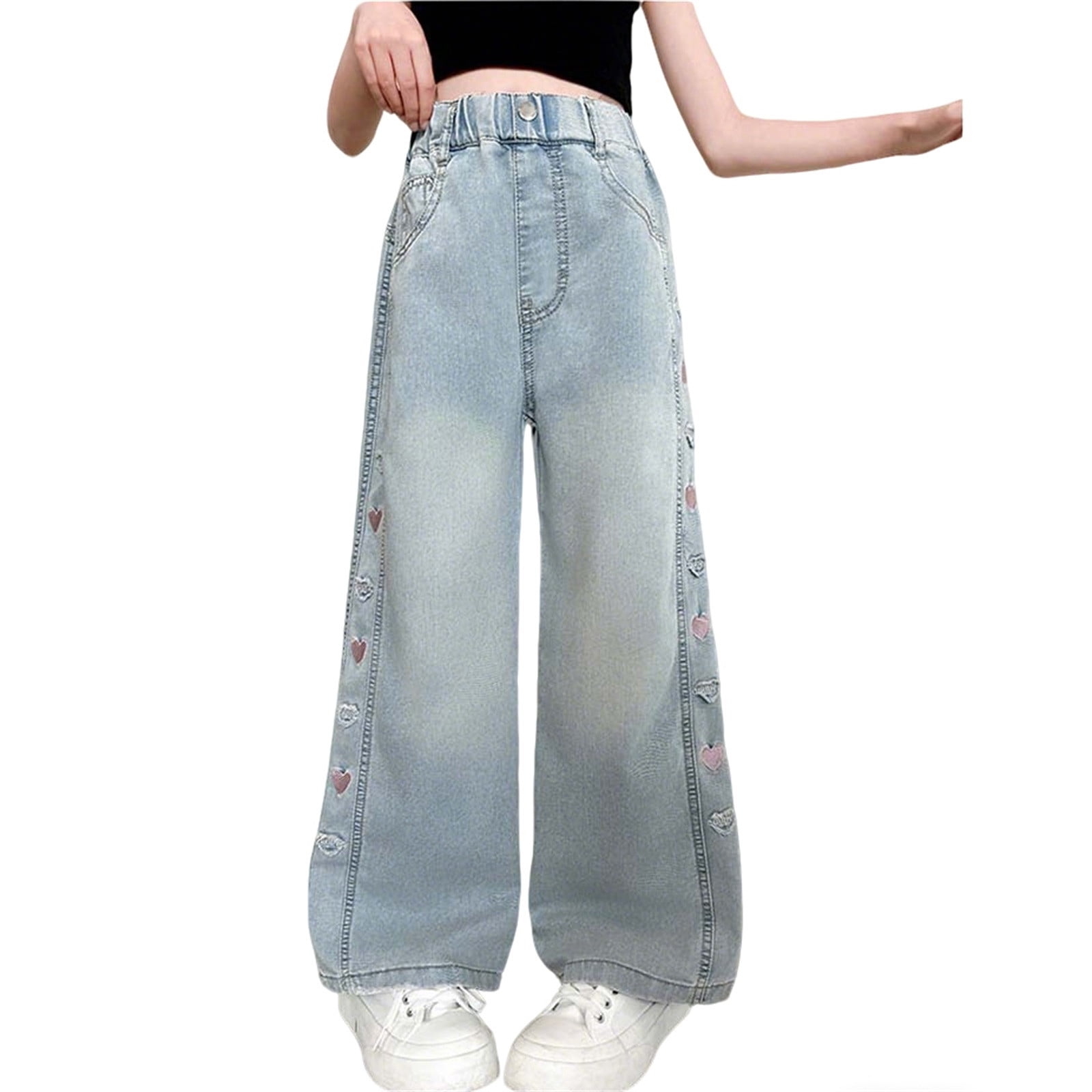 Afdoent Girls Pants Fashion Denim Pants Straight Leg Wide Casual ...