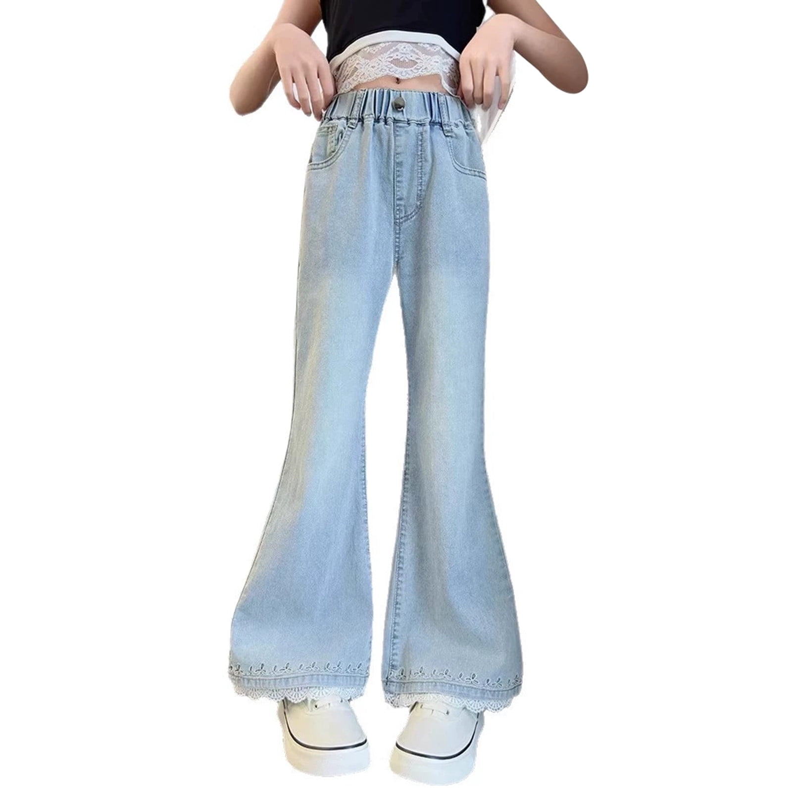 Afdoent Girls Pants Flared Pants With Lace Trim Elegant Bottom Trousers ...