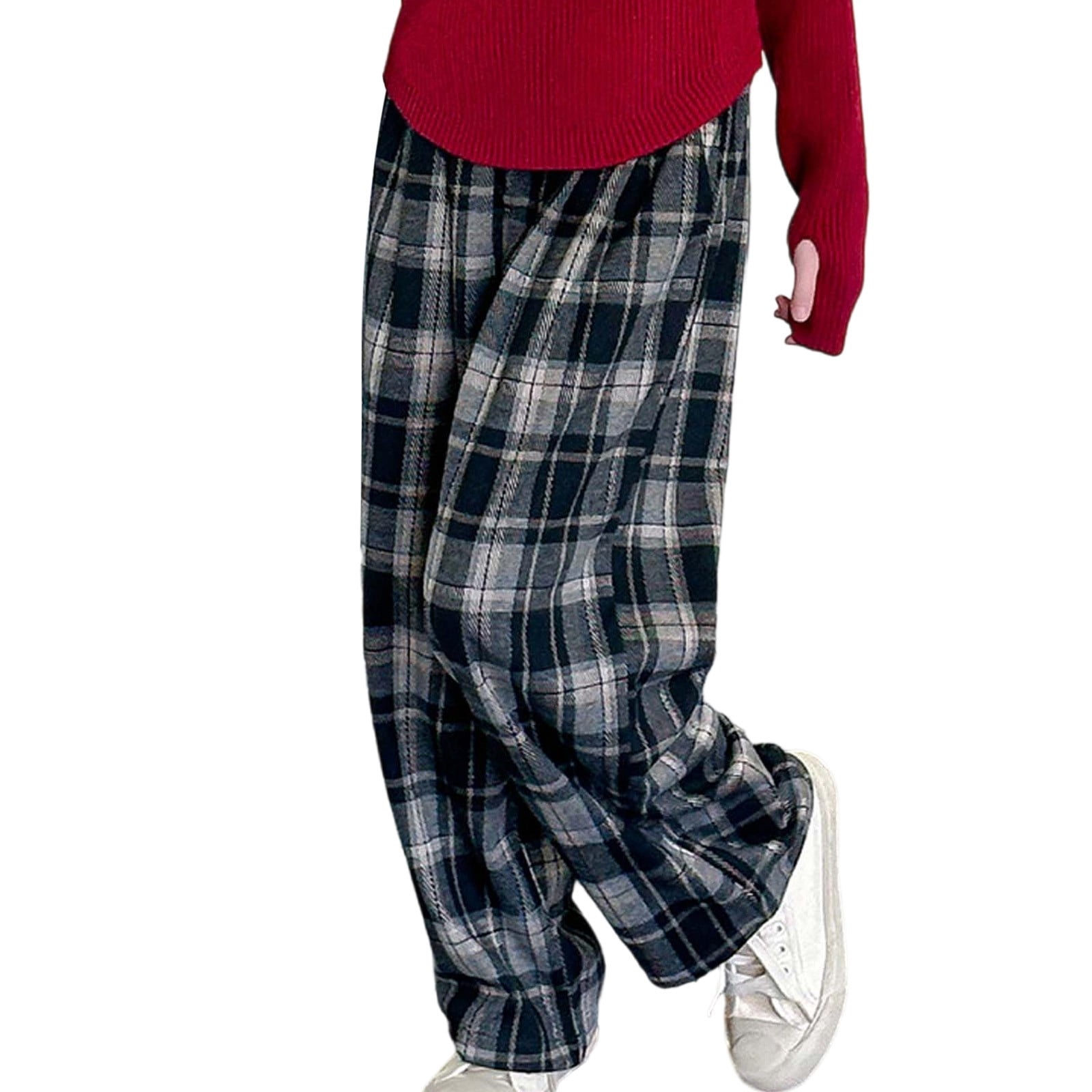 Afdoent Girls Pants Girls Plaid Pants Autumn Loose Fit Wide Leg Casual ...
