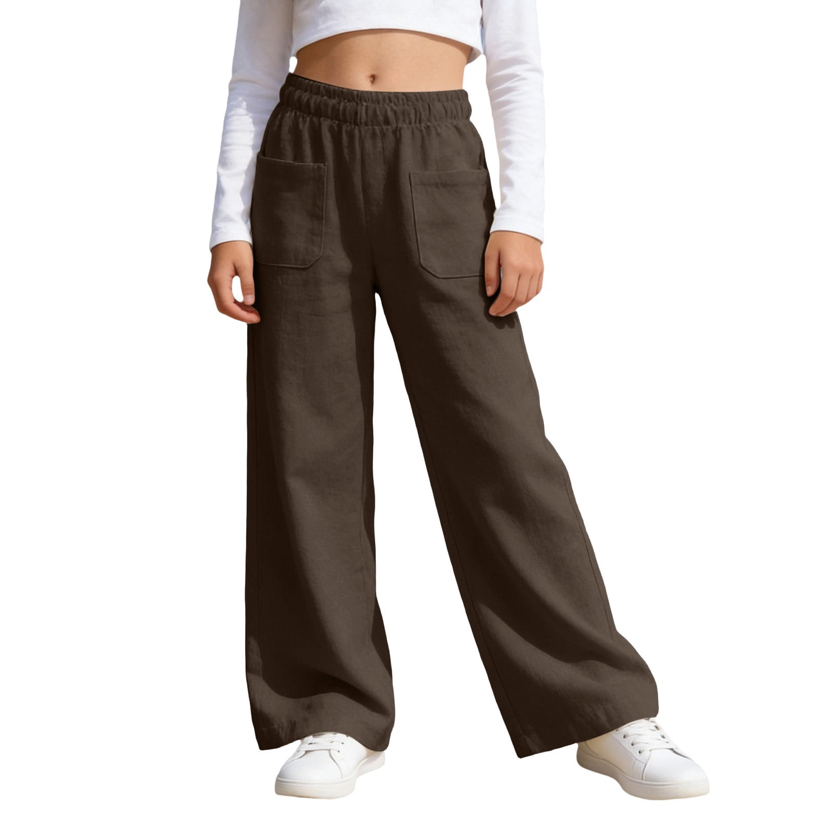 Afdoent Girls Pants Kids Cargo Pants With Multiple Pockets Comfortable ...