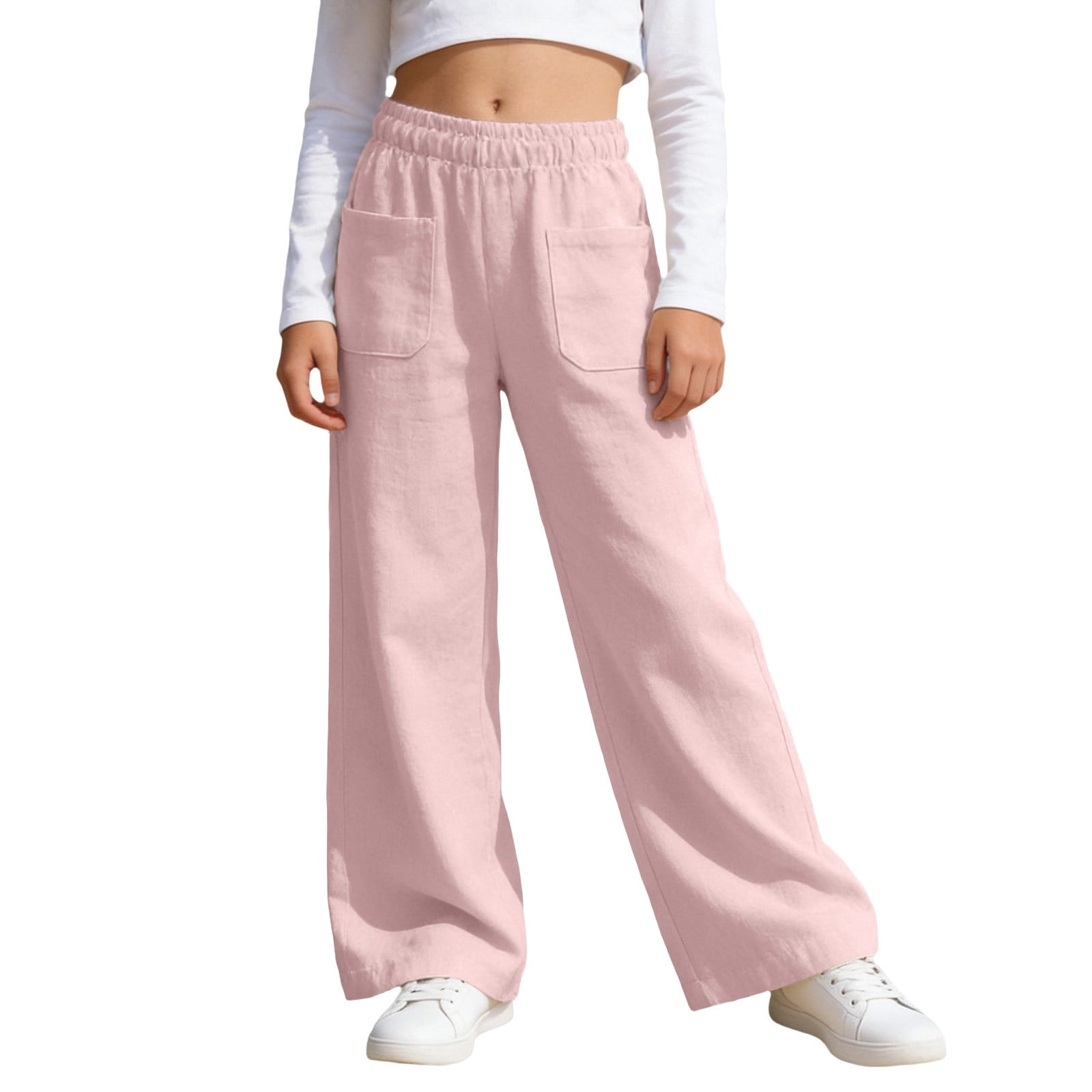 Afdoent Girls Pants Kids Cargo Pants With Multiple Pockets Comfortable ...