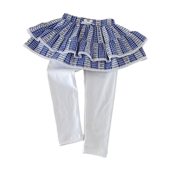 Afdoent Girls Pants Lace Trimmed Plaid Skort Pants Fashion Two Piece ...
