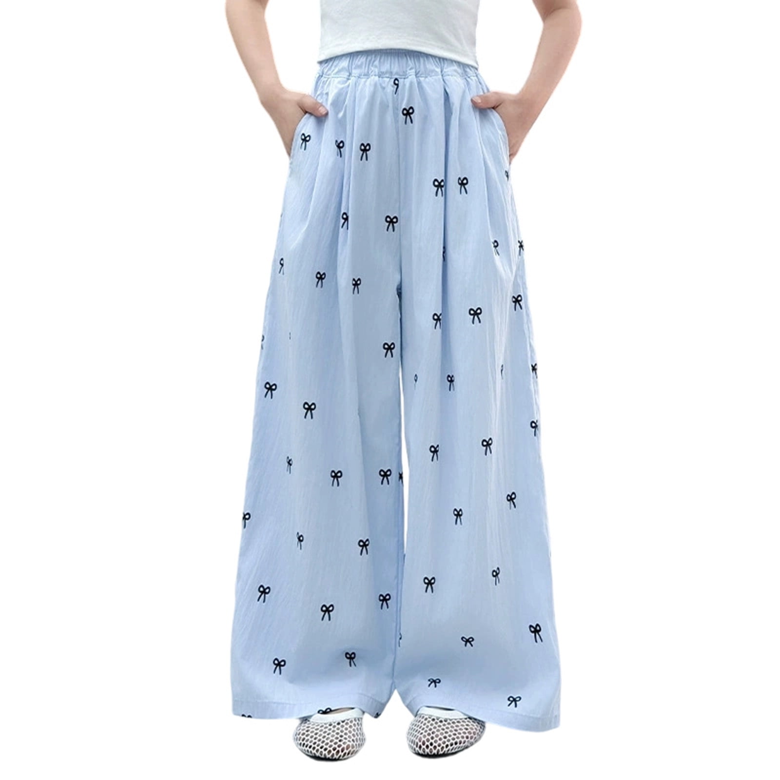 Afdoent Girls Pants Lightweight Ice Silk Pants Summer Casual Loose Fit ...