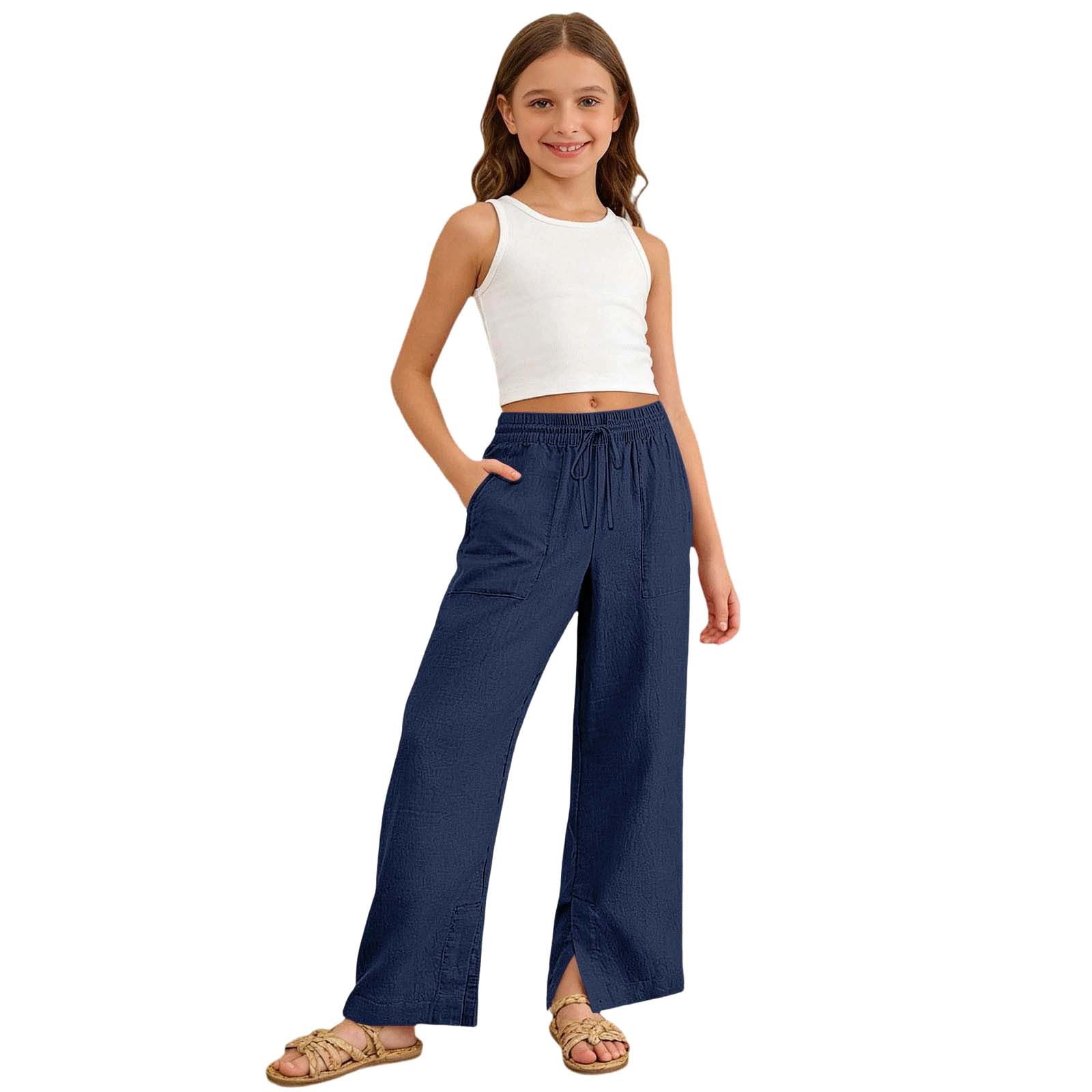 Afdoent Girls Pants Solid Color Casual Pants For Girls Soft Everyday ...