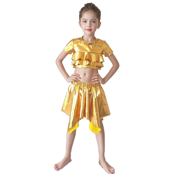 Afdoent Girls Performance Shiny Short Sleeve Tee Top For Stage Dance ...
