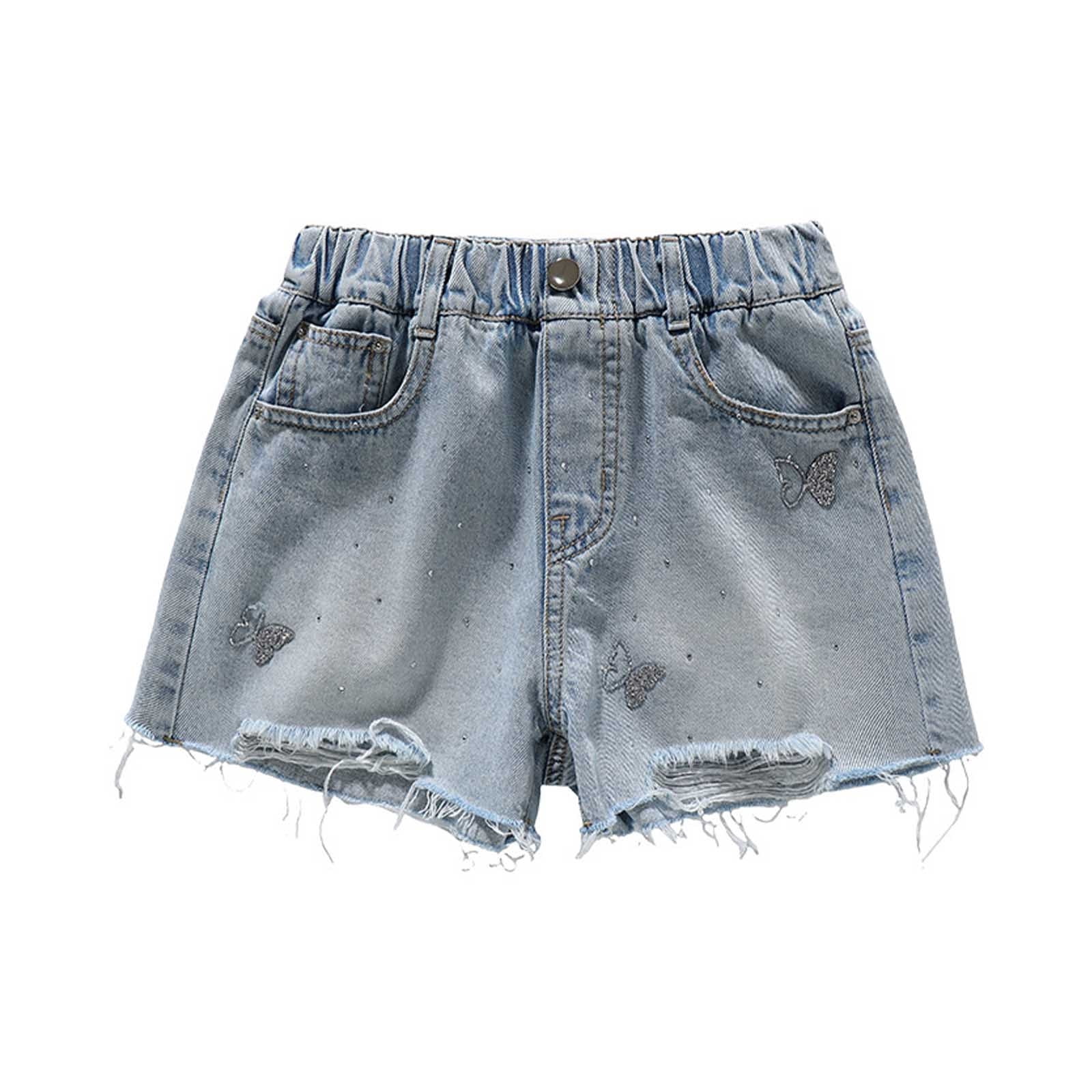 Afdoent Girls Shorts High Waist Stretch Soft Denim Shorts For Kids ...