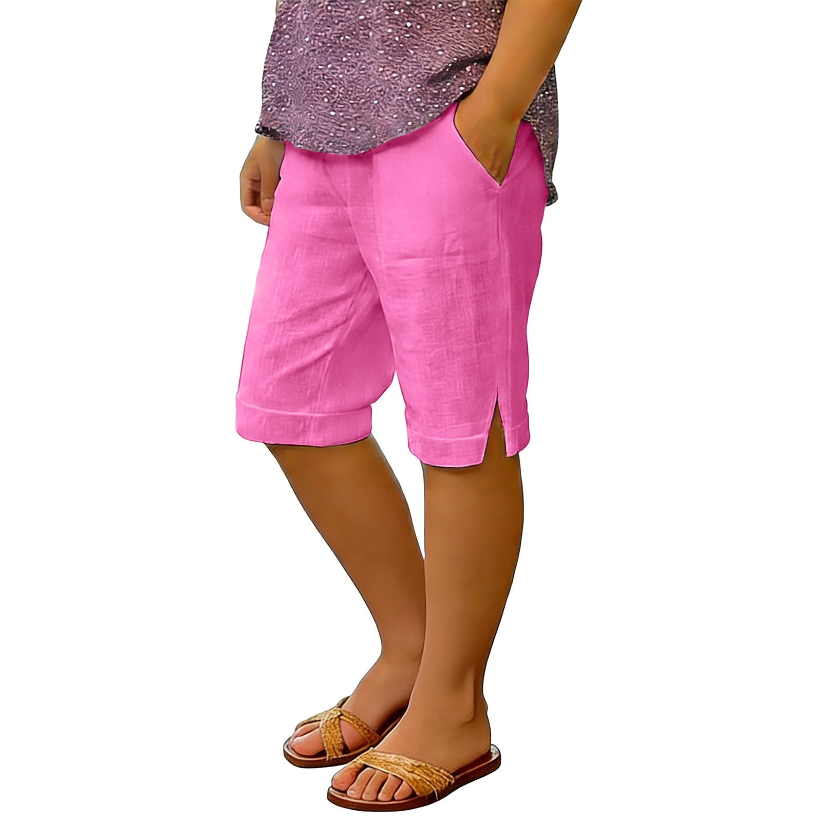 Afdoent Girls Shorts Linen Shorts Summer Preppy Knee Length Casual Boys ...