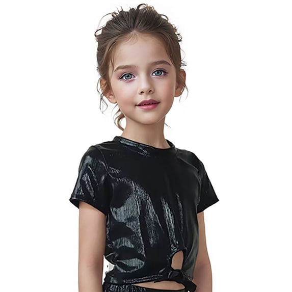Afdoent Girls Tops Glitter Performance Shiny Metallic Dancewear Party ...