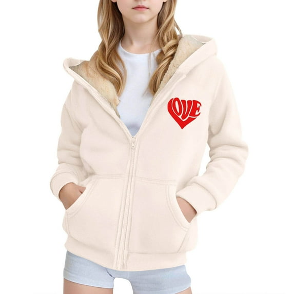 Afdoent Girls Winter Jacket Girls Lined Zippered Hooded Jacket With ...