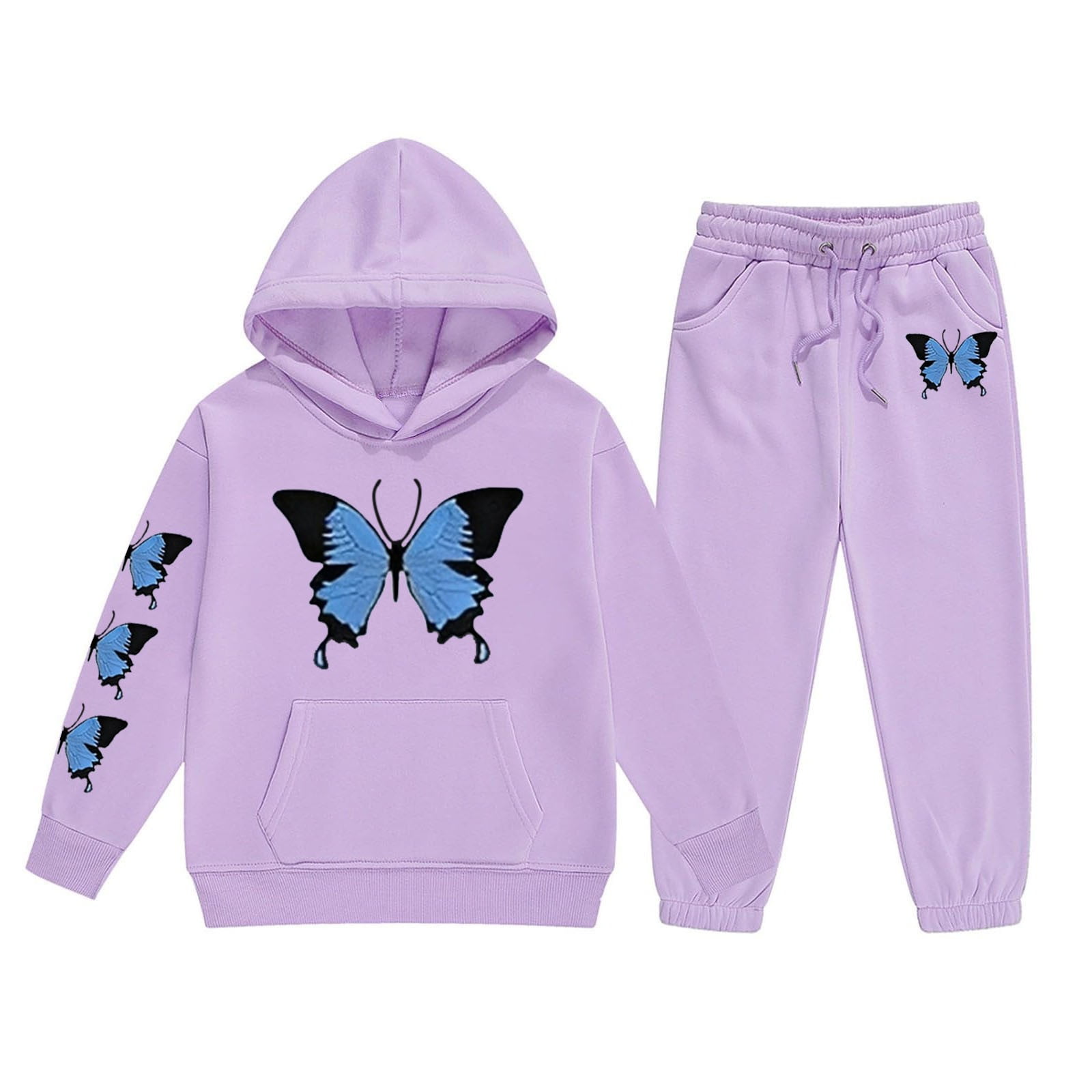 Afdoent Kid Girls Clothes Buttrfly Print Crop Top Hoodies Sweatpants 2 ...