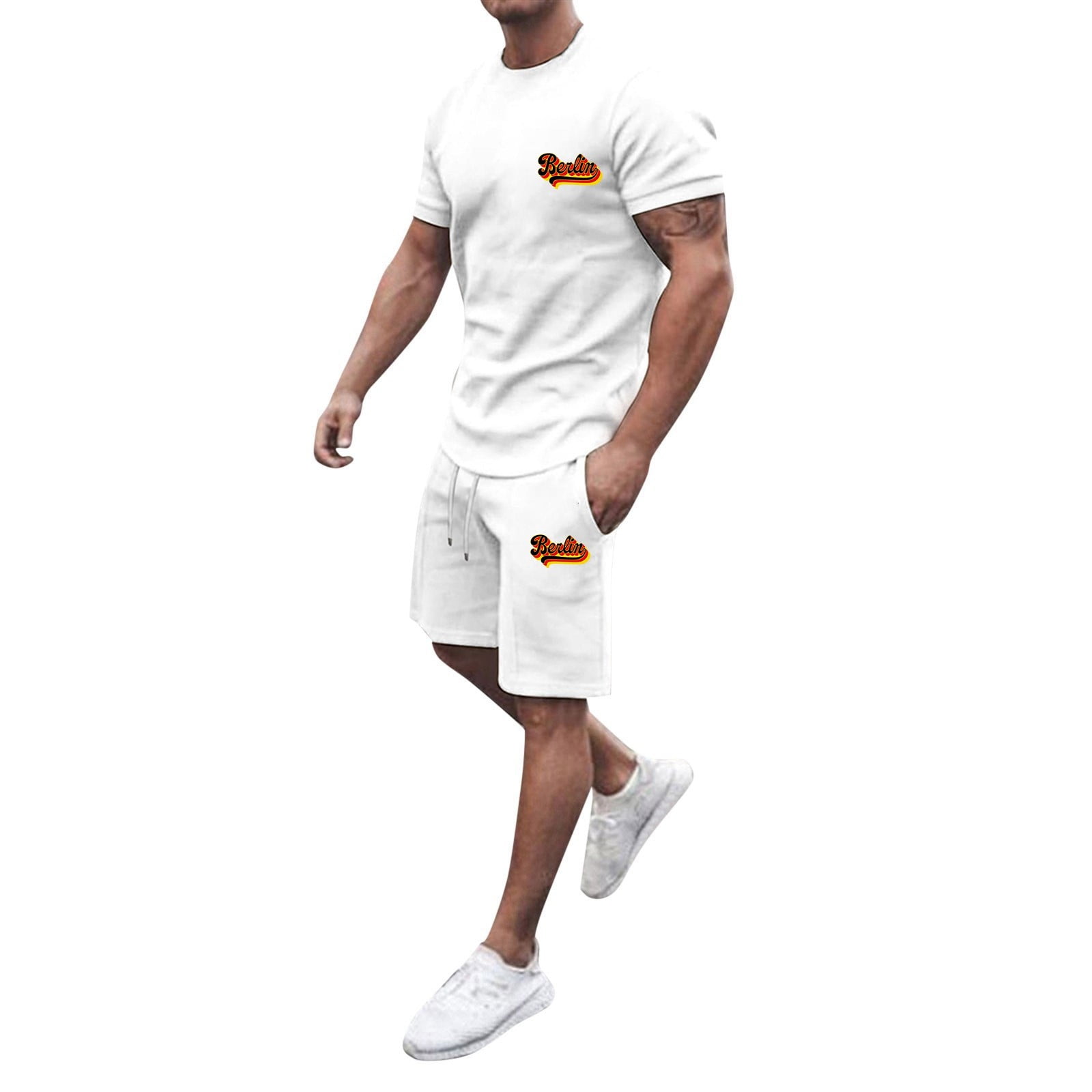 Afdoent Men's 2 Piece Short Set Comfortable Short Sleeve T Shirt And ...