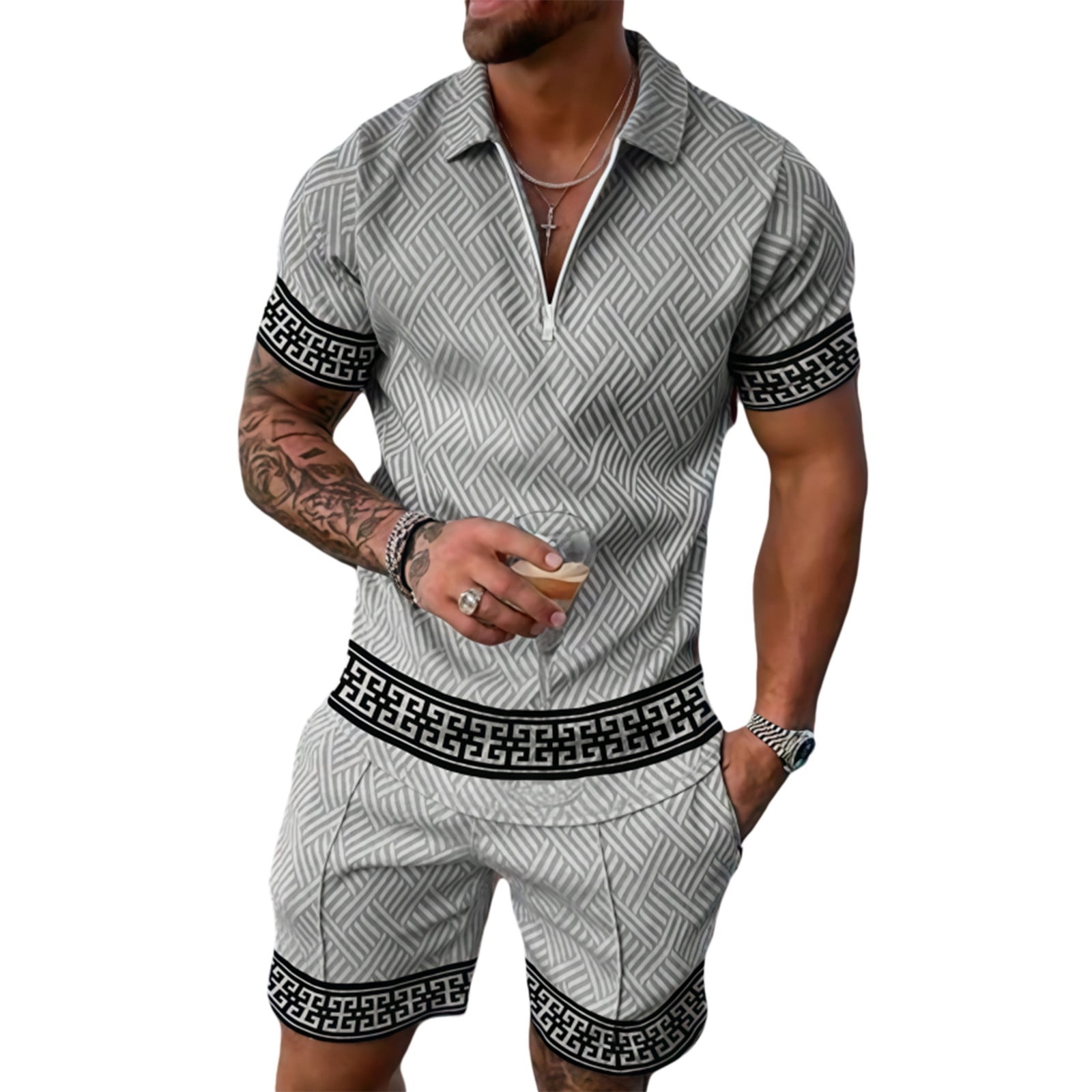 Afdoent Men's 2 Piece Short Set Mens 3D Short Sleeved Shirt And Shorts ...