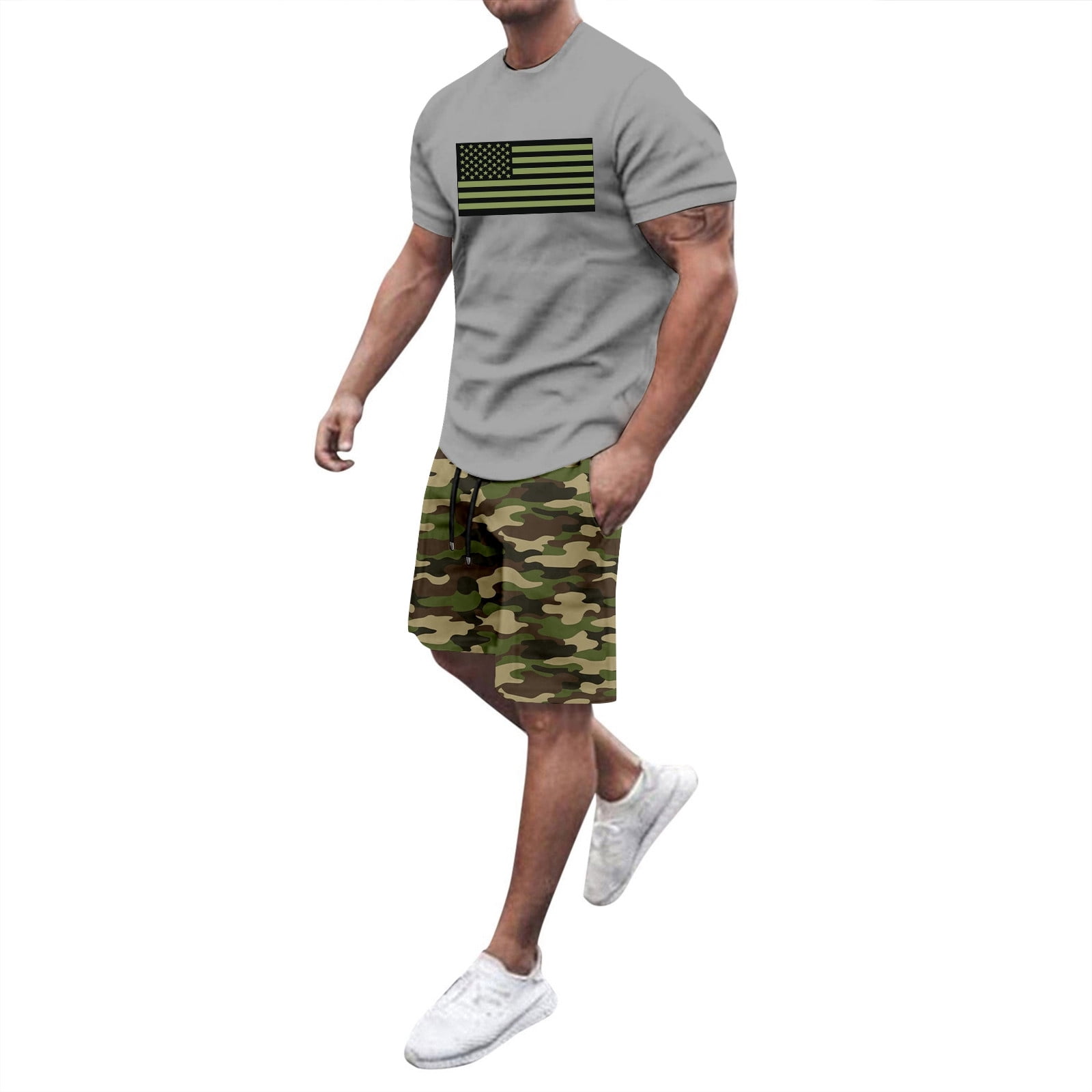 Afdoent Men's 2 Piece Short Set Mens Hawaiian Crew Neck Short Sleeve T ...