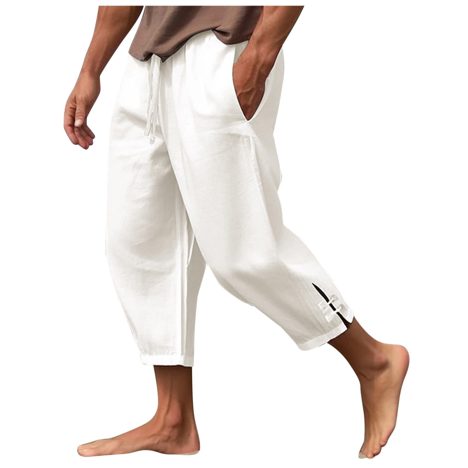 Afdoent Men's Capri Pants Mens Solid Color Pant Leg Slit Comfortable ...
