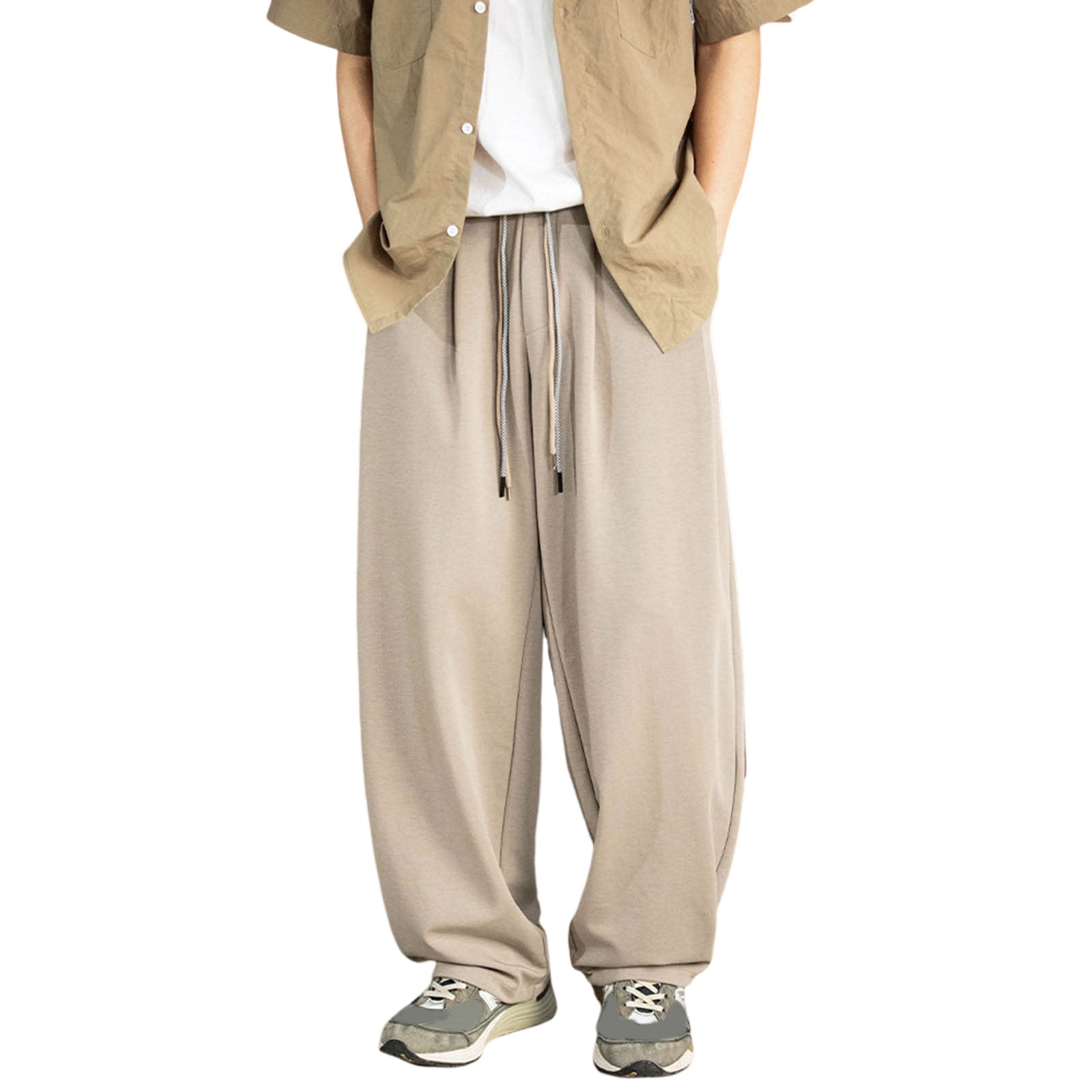 Afdoent Men's Casual Pants Male Double Drawstring Waistband Pleated ...