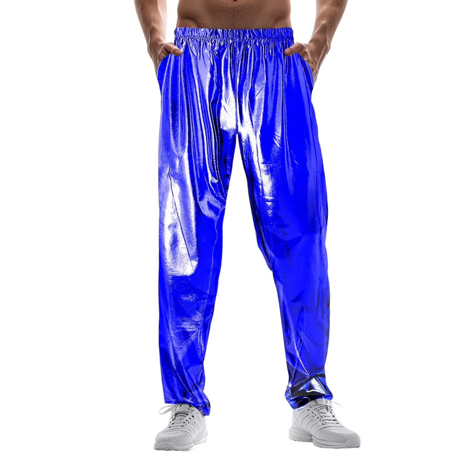 Afdoent Men's Casual Pants Male Shiny Metal Shiny Casual Pants ...