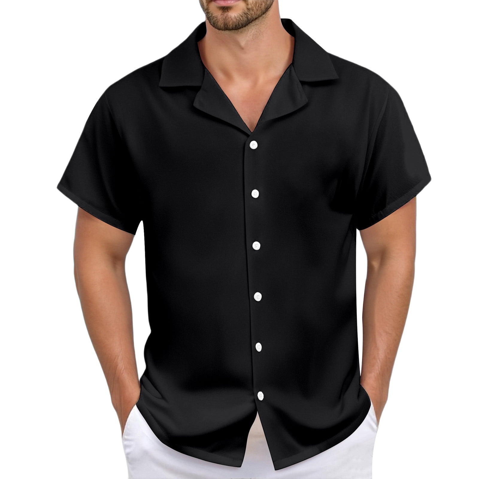 Afdoent Men's Casual Shirts Male Linen Shirt Relaxed Fit Cuban Collar ...