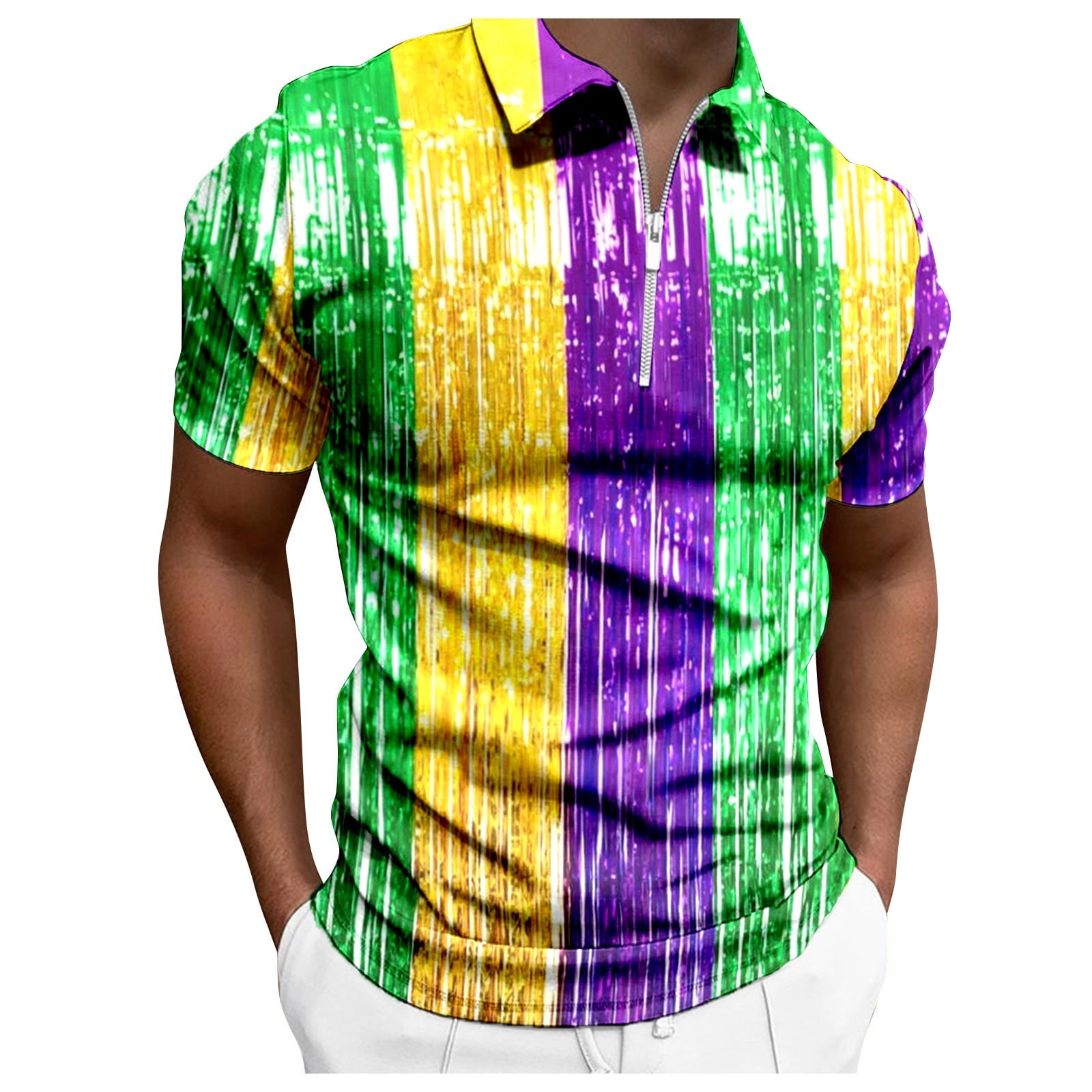Afdoent Men's Polo Shirts Male Raglan Sleeve Button Lapel Print Festive ...