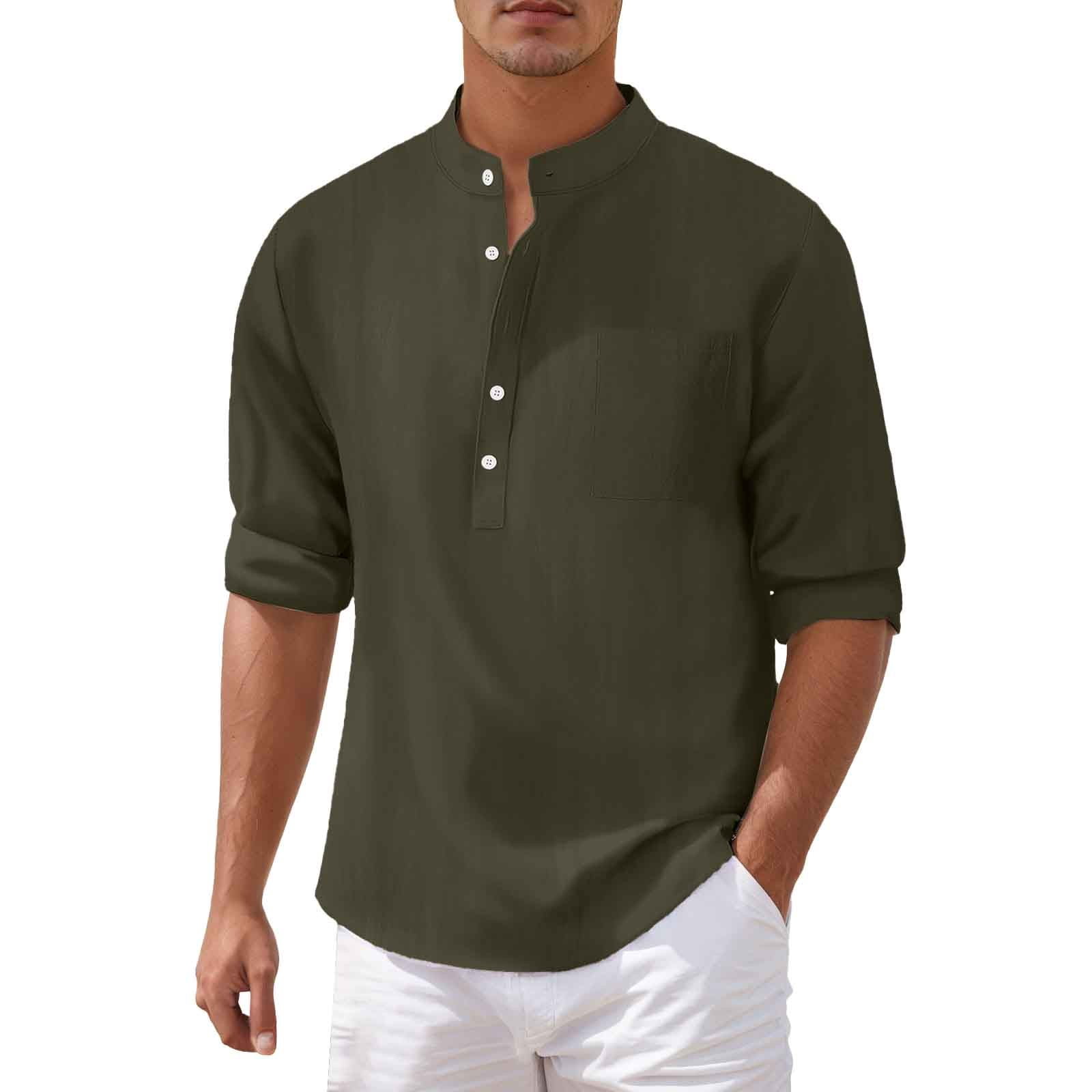 Afdoent Men's Shirts Male Casual Slim Fit Stand Collar With Chest ...