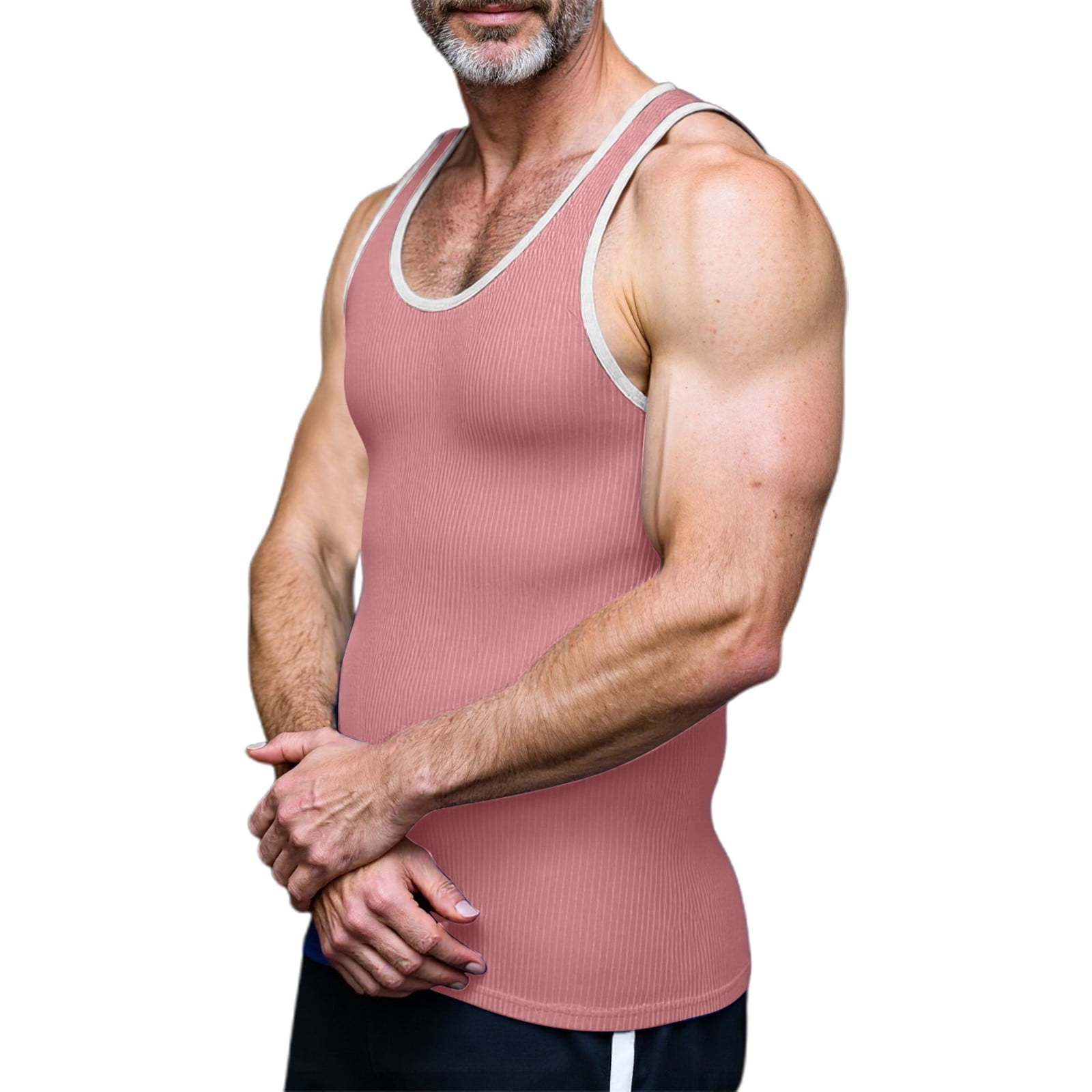 Afdoent Men's Tank Top Men Vest Knitted Vertical Stripe Fitness Sports ...