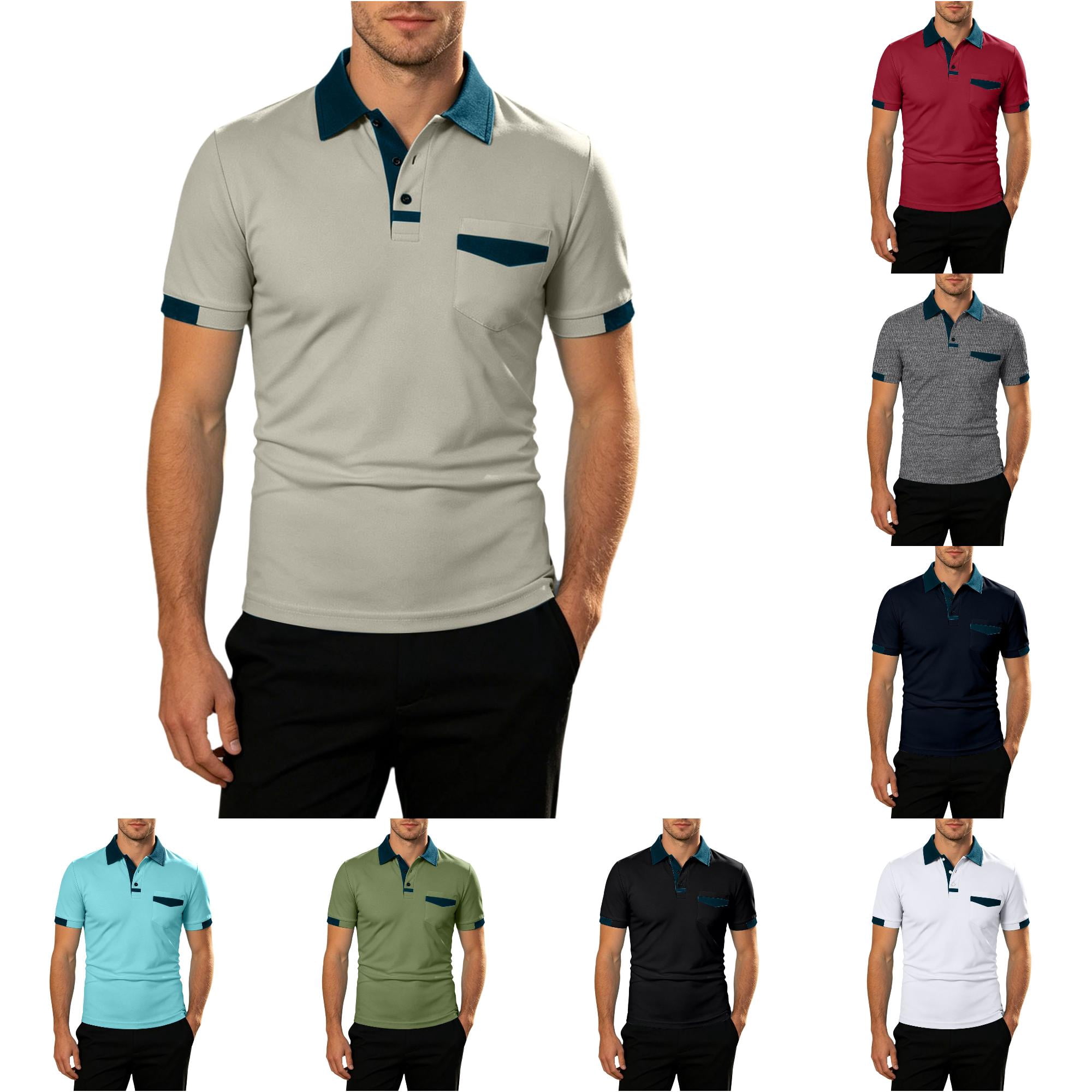 Afdoent Mens Polo Shirts Classic Short Sleeve Shirt With Chest Pocket ...