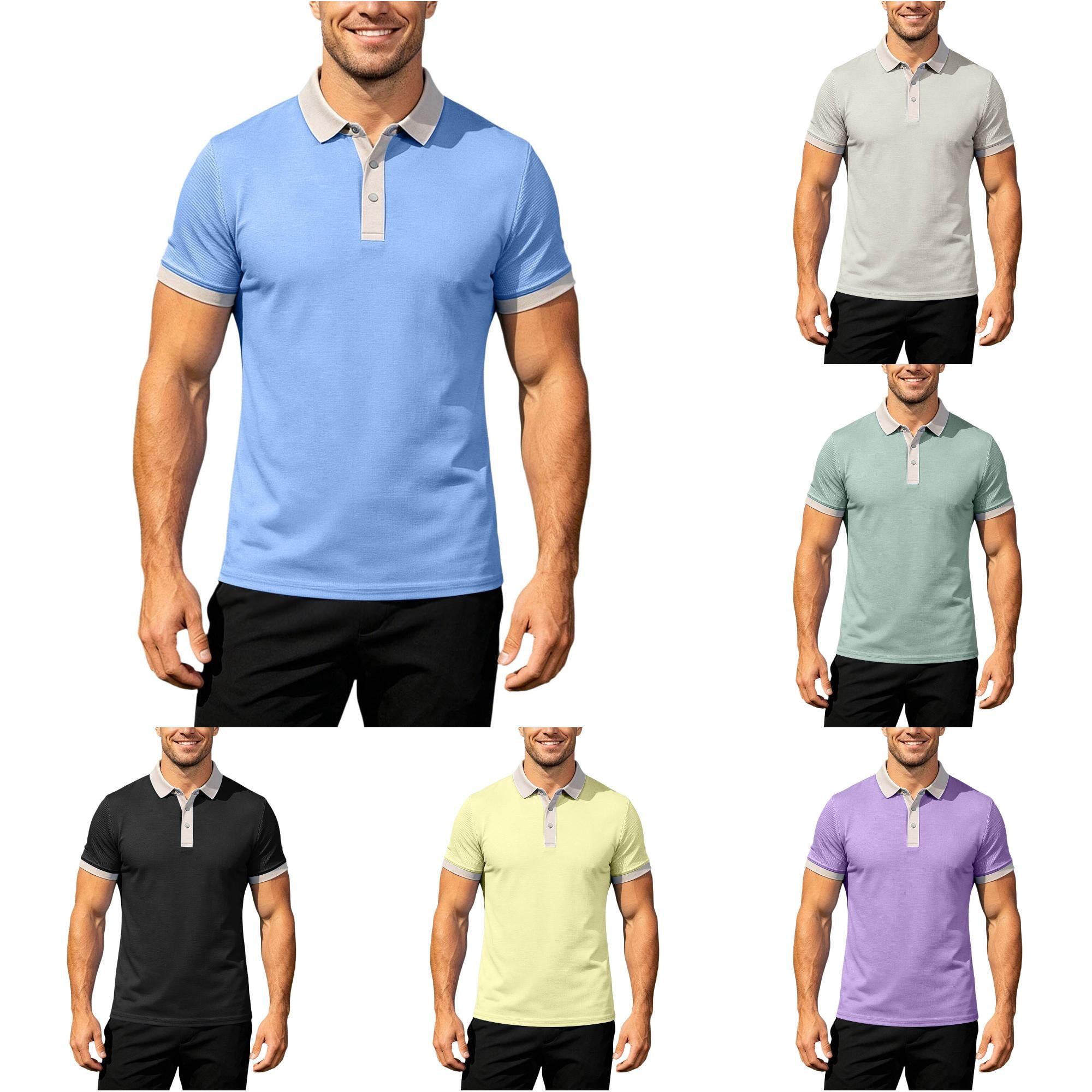 Afdoent Mens Polo Shirts Color Block Breathable Lapel Short Sleeve ...