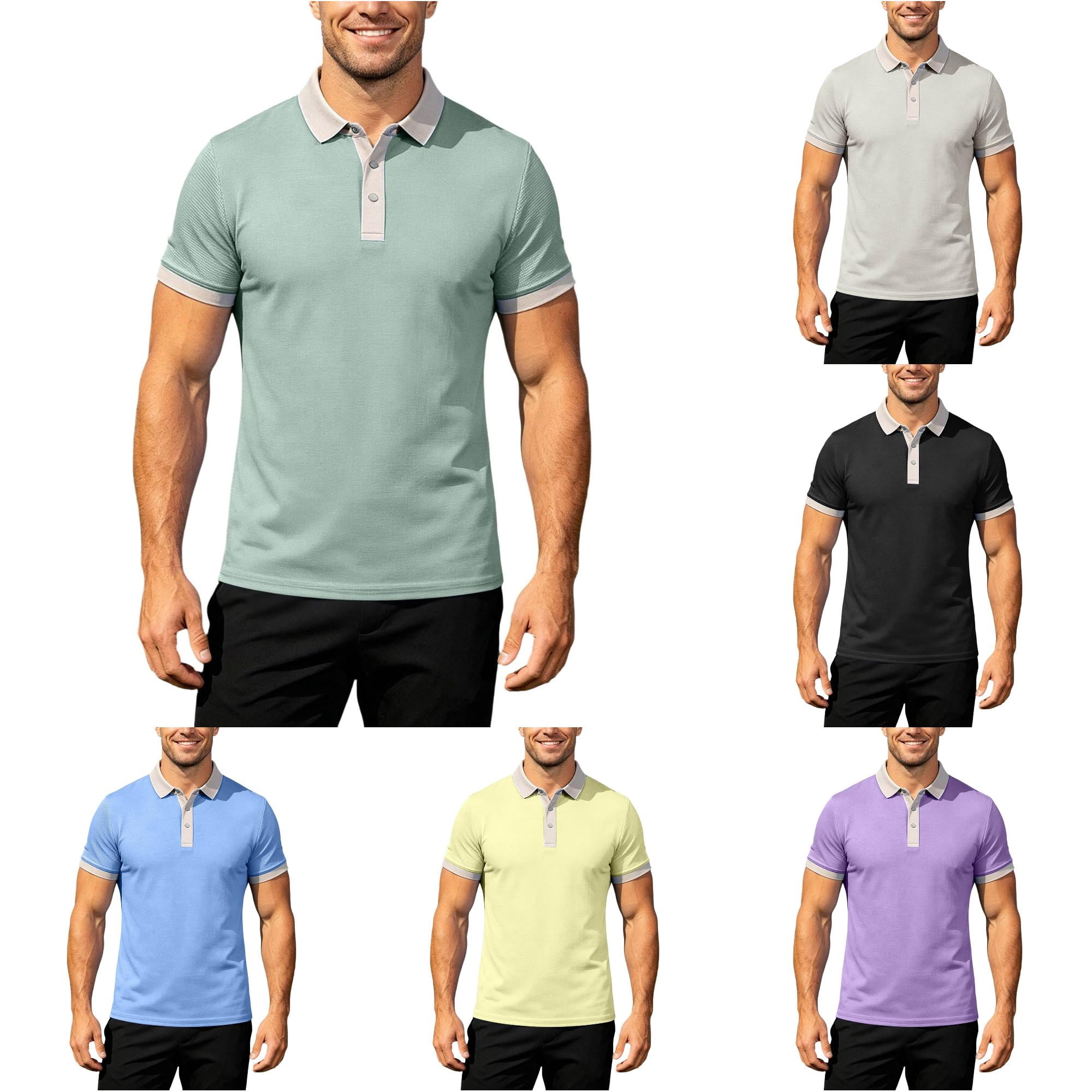 Afdoent Mens Polo Shirts Color Block Breathable Lapel Short Sleeve ...
