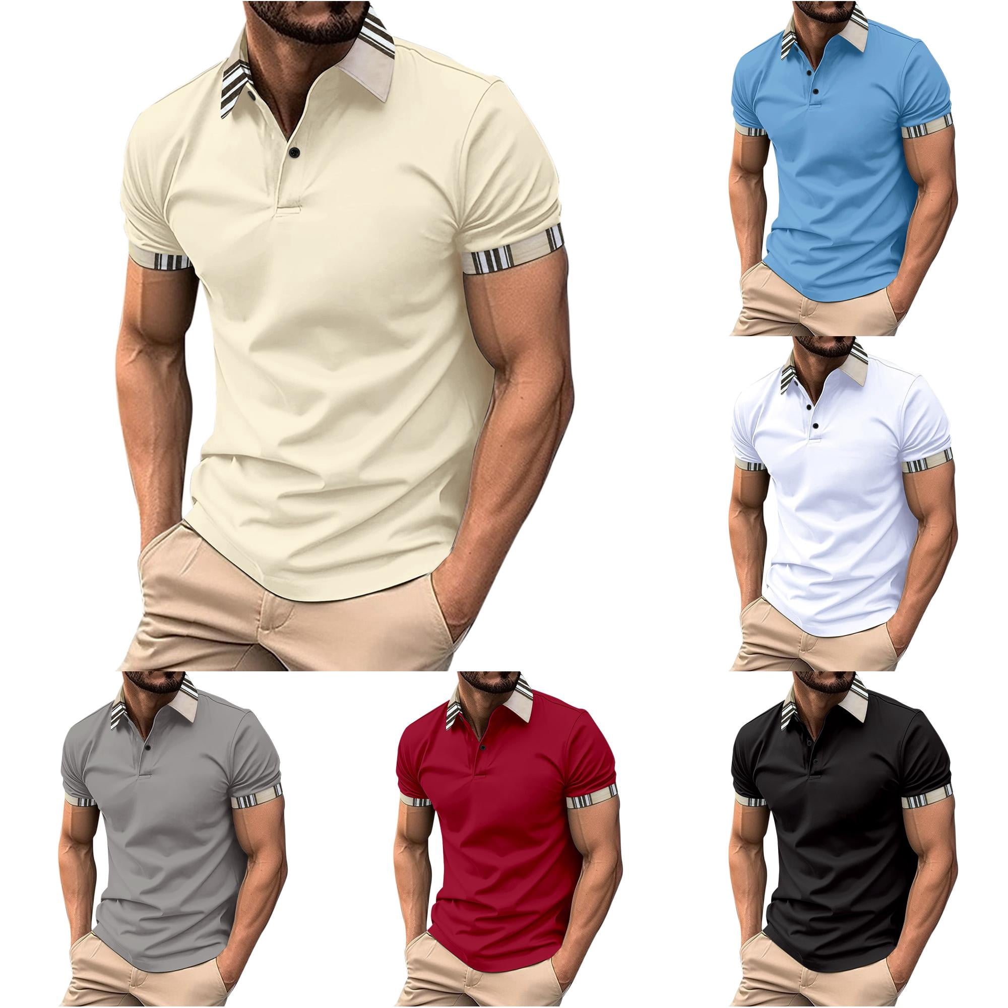 Afdoent Mens Polo Shirts Color Block Lapel Short Sleeve Shirt Sports ...