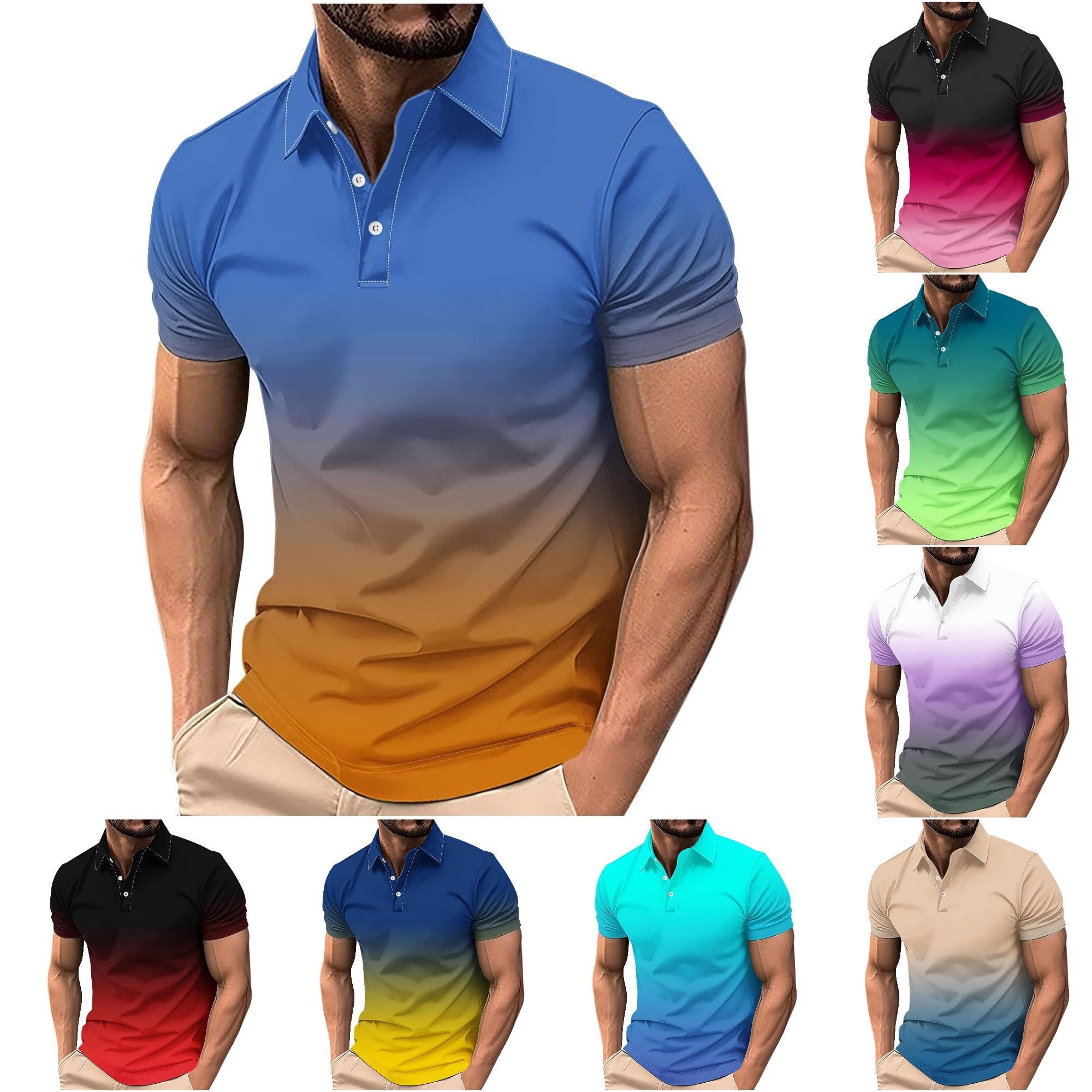 Afdoent Mens Polo Shirts Lapel Short Sleeve Shirt Gradient Print Dressy ...