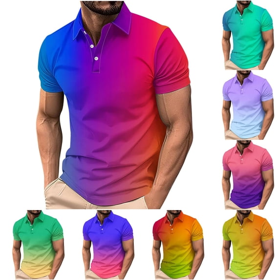 Afdoent Mens Polo Shirts Lapel Short Sleeve Shirt Gradient Print Dressy ...