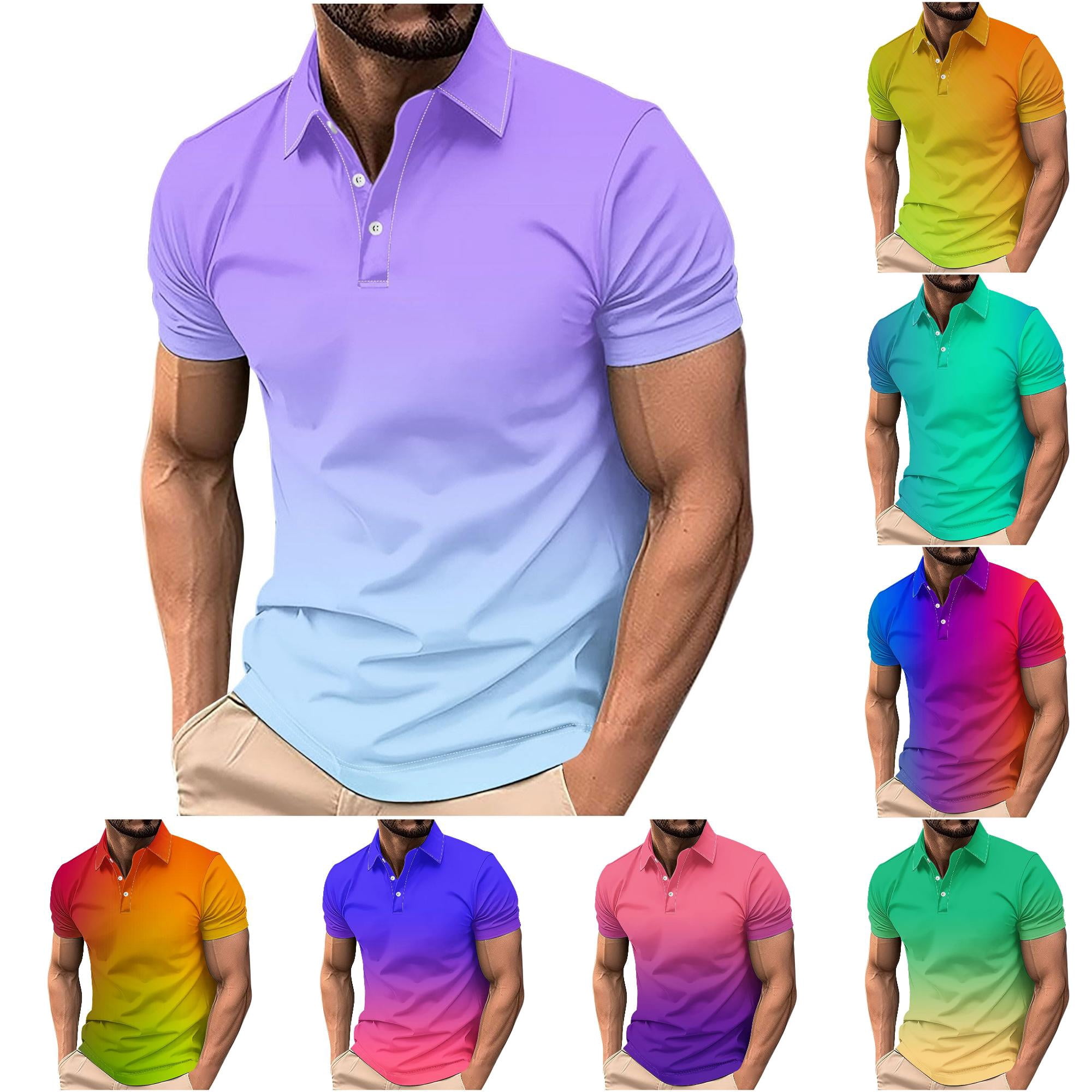 Afdoent Mens Polo Shirts Lapel Short Sleeve Shirt Gradient Print Dressy ...