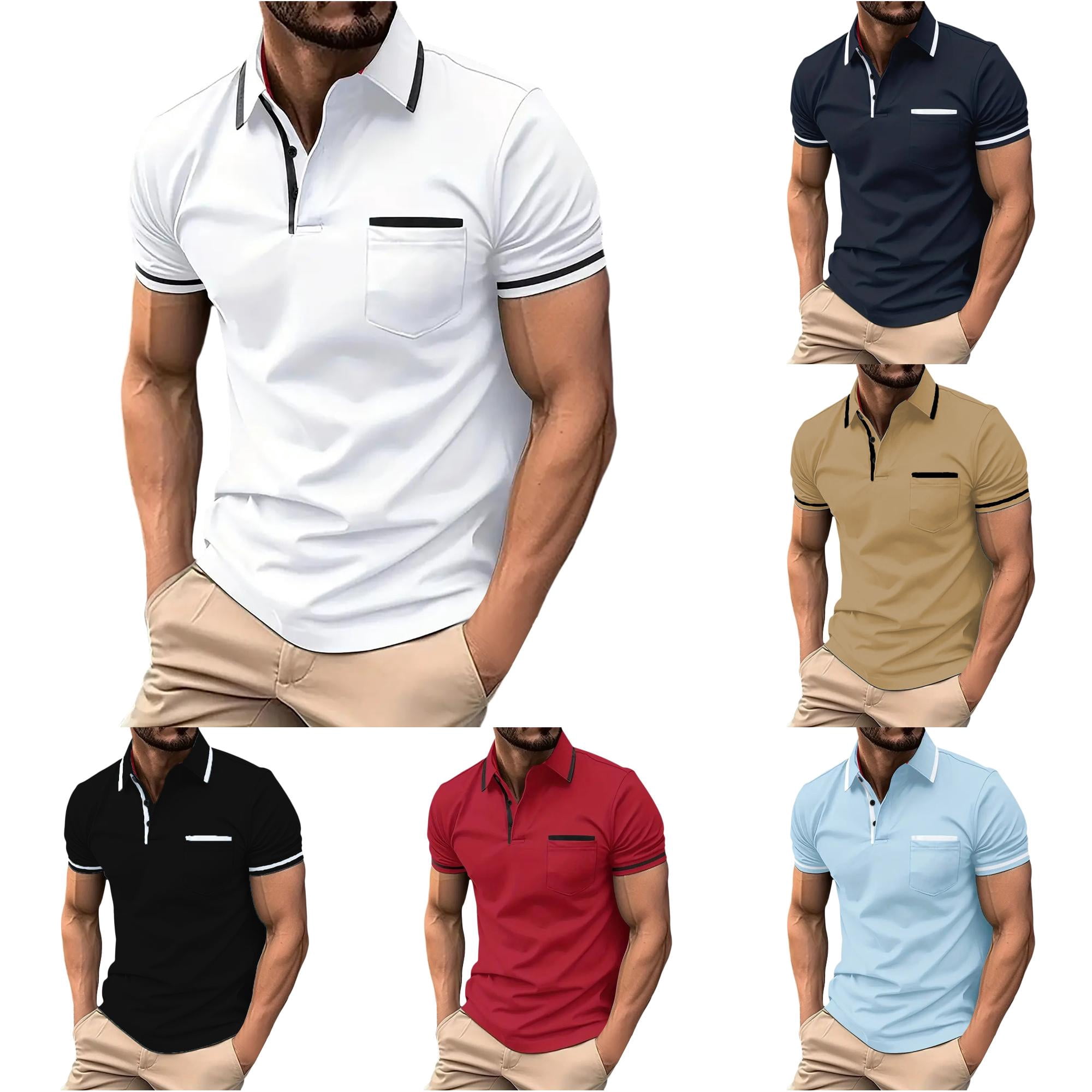 Afdoent Mens Polo Shirts Male Spring Business Shirt Color Block Lapel ...