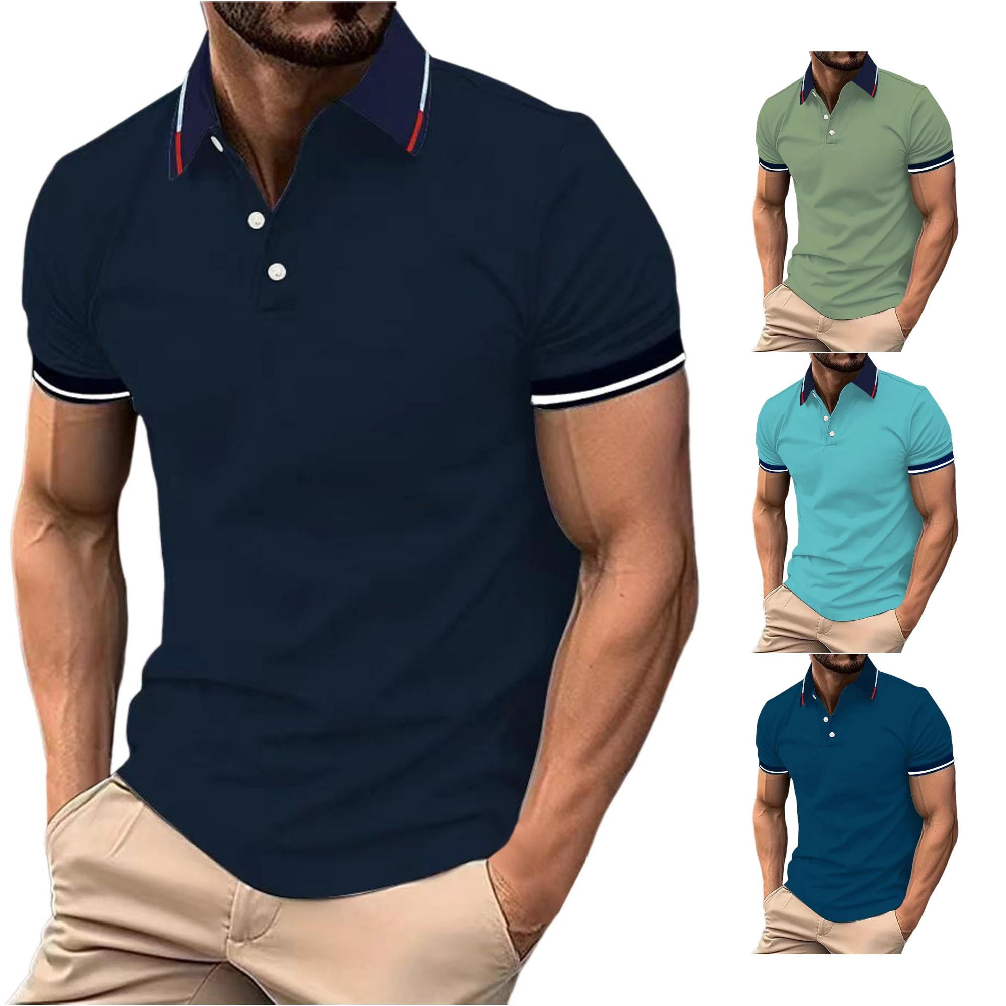 Afdoent Mens Polo Shirts Men's Casual Solid Color Lapel Short Sleeve ...