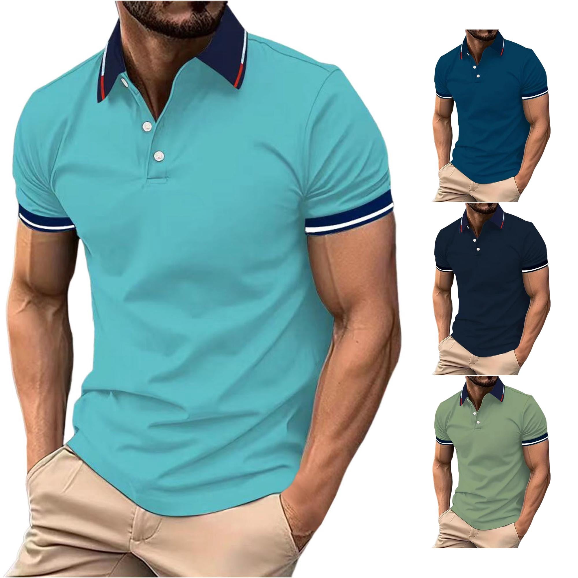 Afdoent Mens Polo Shirts Men's Casual Solid Color Lapel Short Sleeve ...