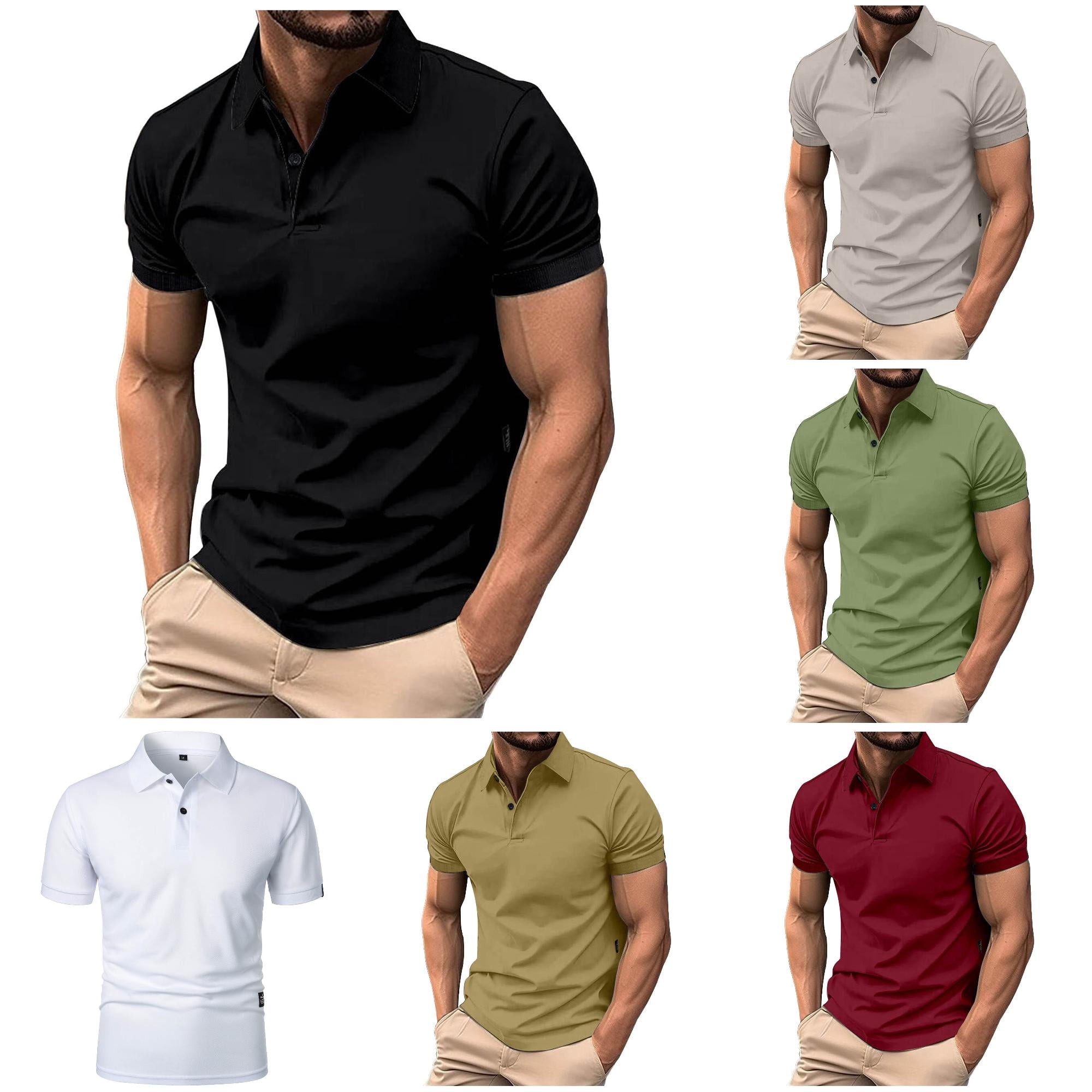 Afdoent Mens Polo Shirts Men's Summer Solid Color Tops Short Sleeve ...