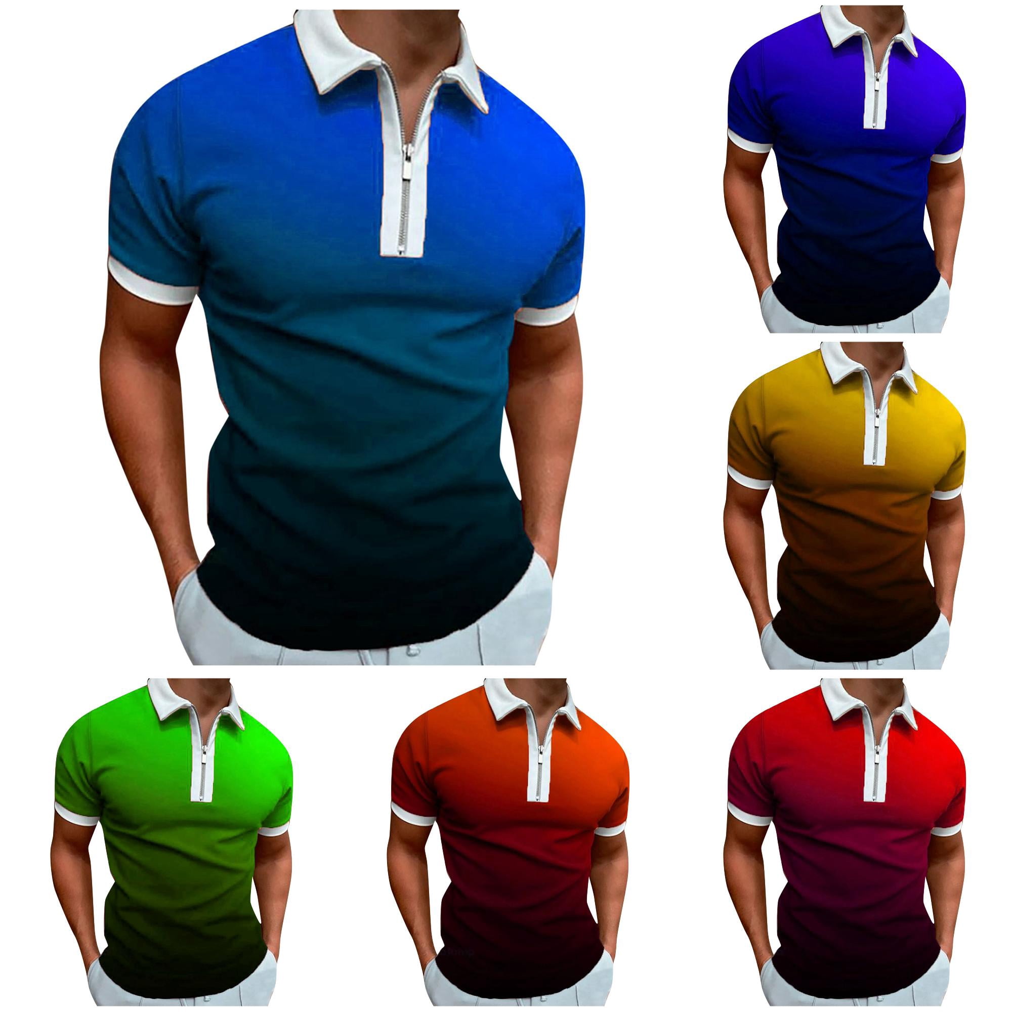 Afdoent Mens Polo Shirts Men's Tops Casual Gradient Print Print Color ...