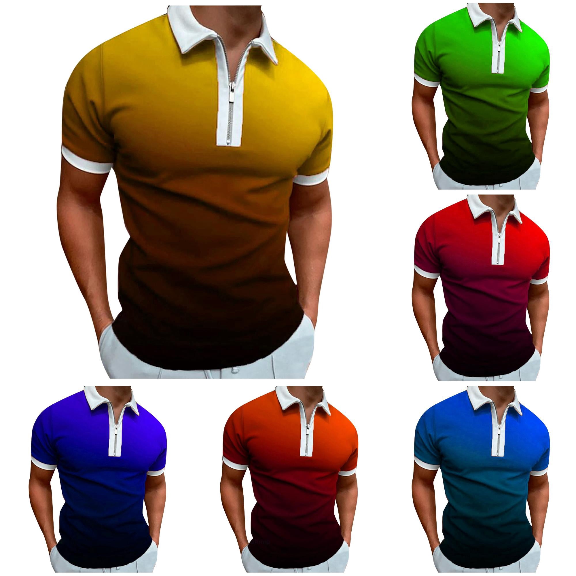 Afdoent Mens Polo Shirts Men's Tops Casual Gradient Print Print Color ...