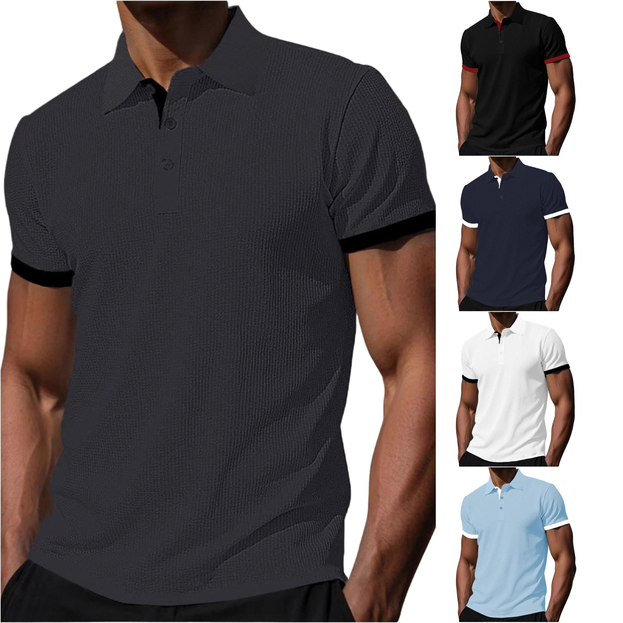 Afdoent Mens Polo Shirts Mesh Ice Silk Short Sleeve Shirt Color Block ...