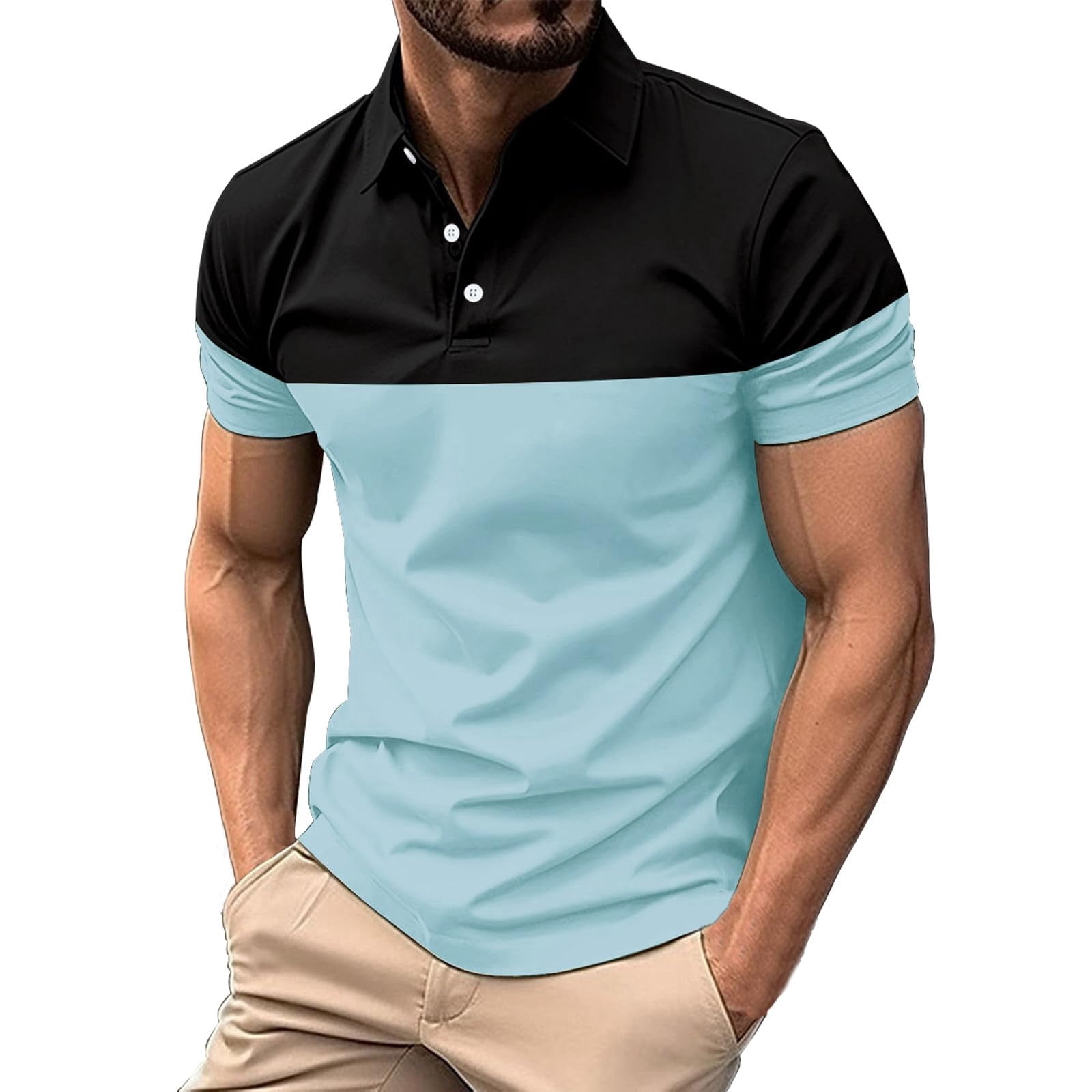 Afdoent Mens Polo Shirts Short Sleeve Shirt Fashion Color Block Design ...