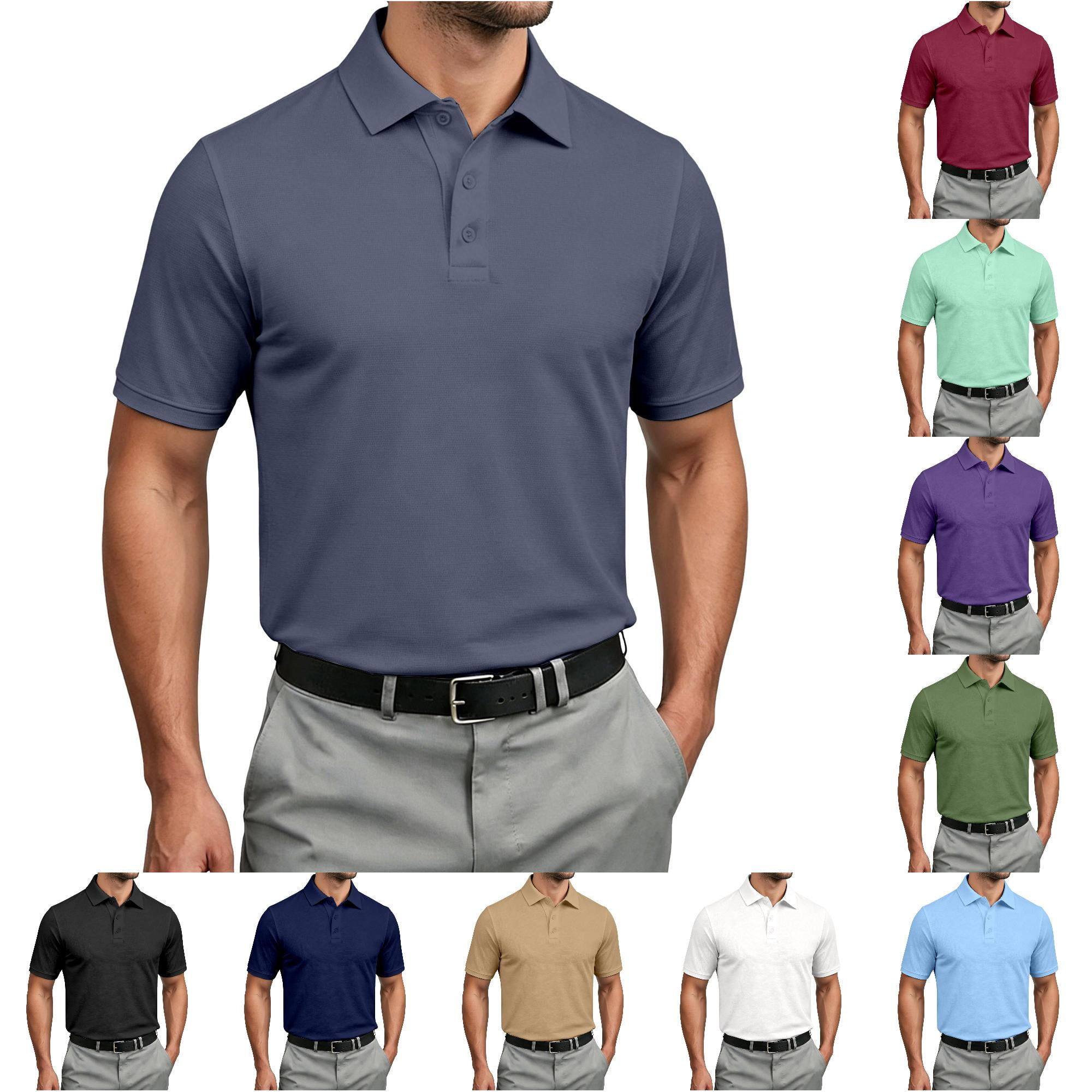 Afdoent Mens Polo Shirts Solid Color Casual Breathable Short Sleeve ...